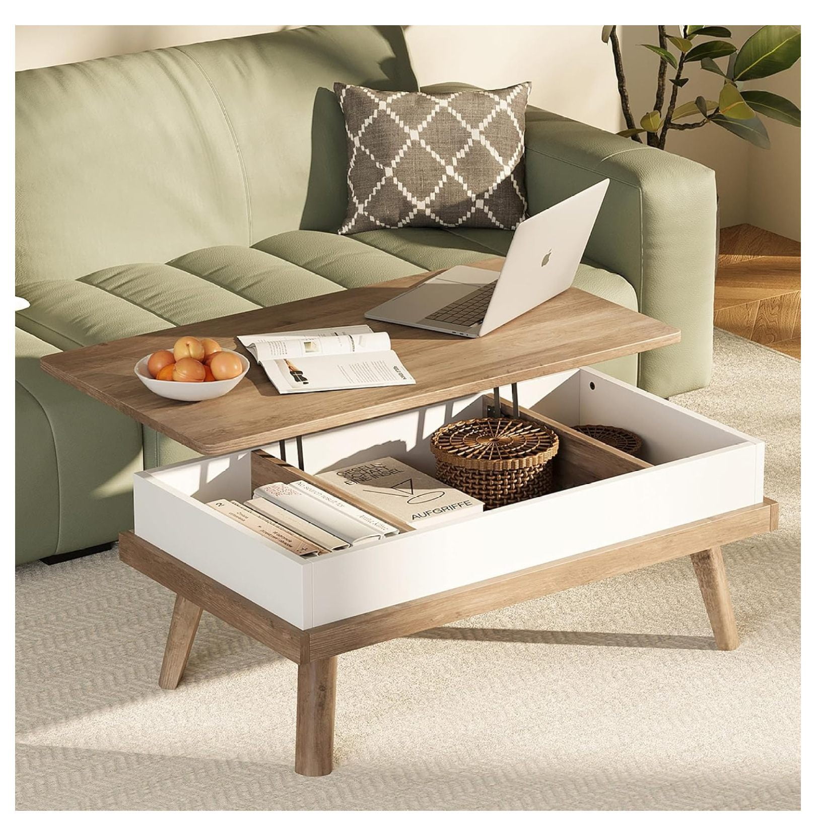 Wood Coffee Table, Lift Top Coffee Table with Compartment, Living Room ...