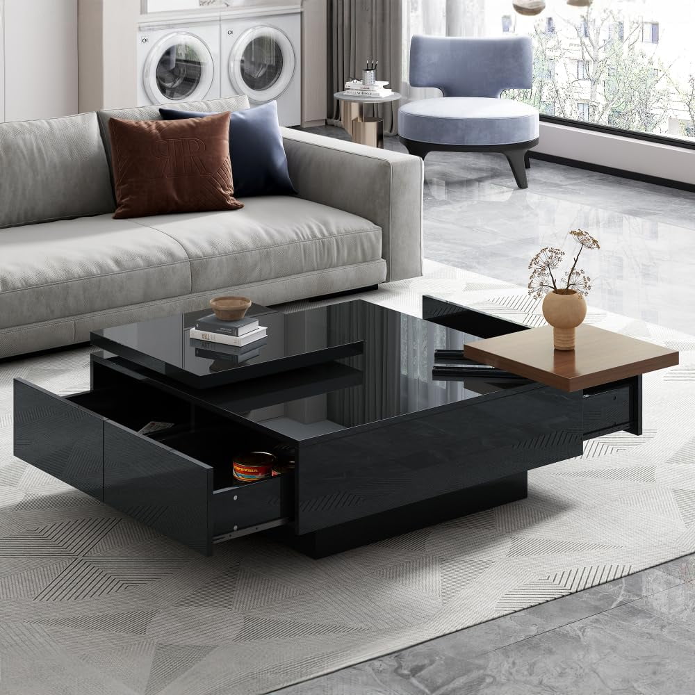 Wood Coffee Table for Living Room - Modern Coffee Table with Storage ...