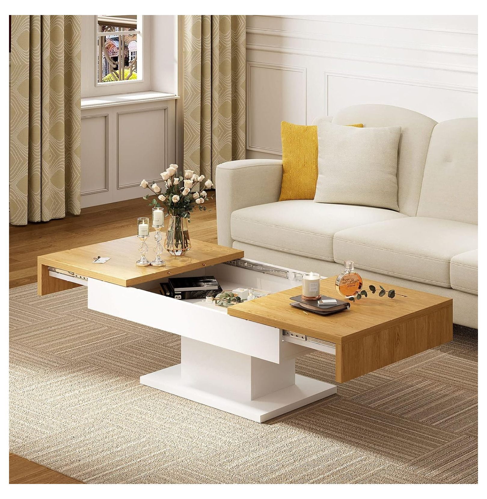 Wood Coffee Table for Living Room Sliding Top with Hidden Storage ...