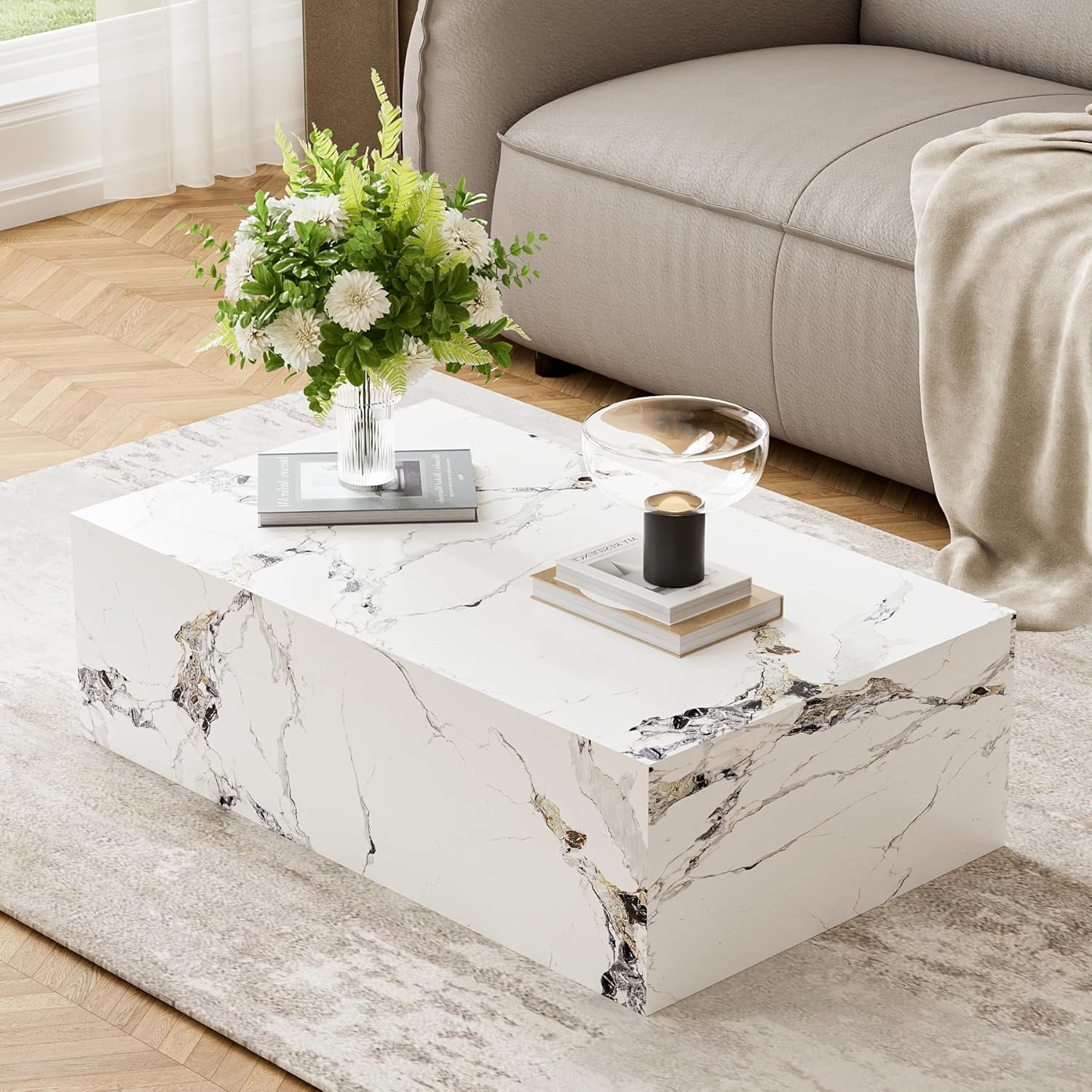 Wood Coffee Table MDF Rectangle Center Table Modern Cocktail Table ...