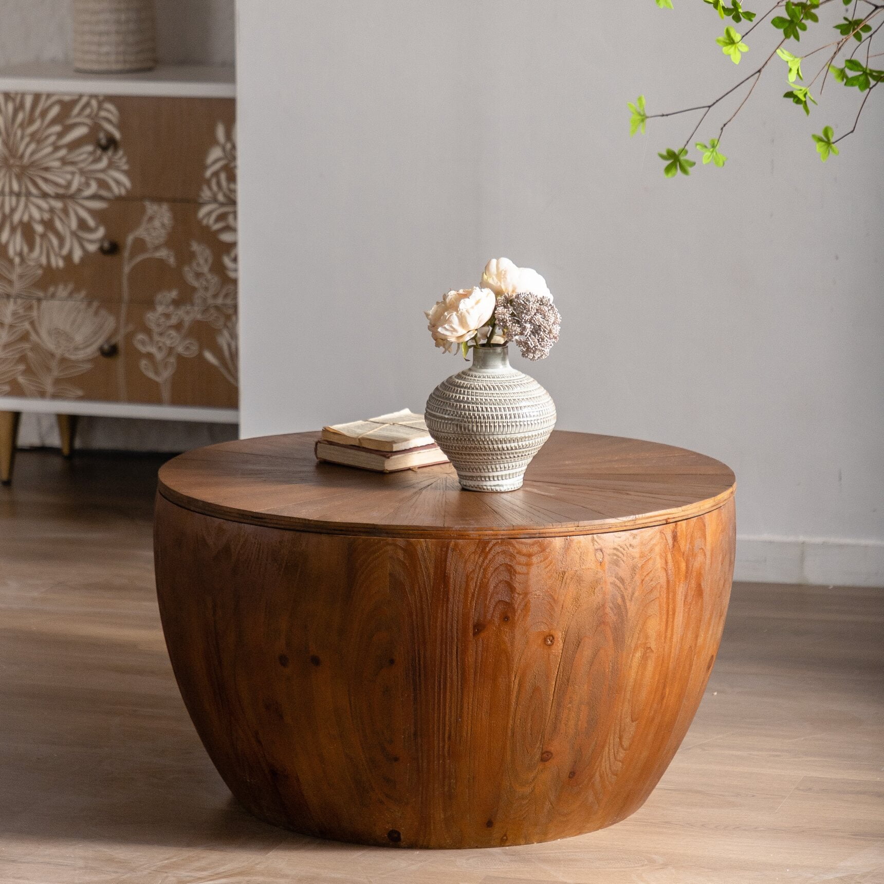 Wood Coffee Table, Natural Round Wooden Coffee Tables Living Room with ...