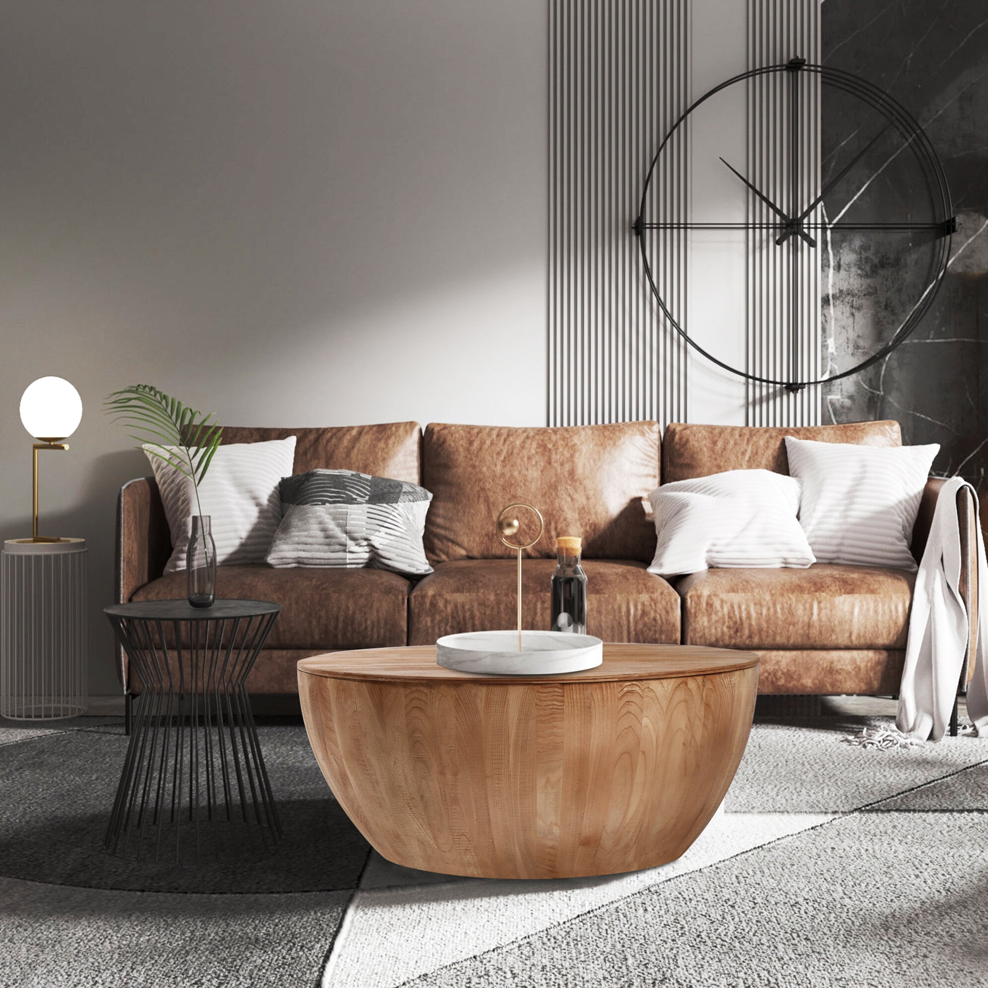 Wood Coffee Table, Natural Round Wooden Coffee Tables Living Room with ...