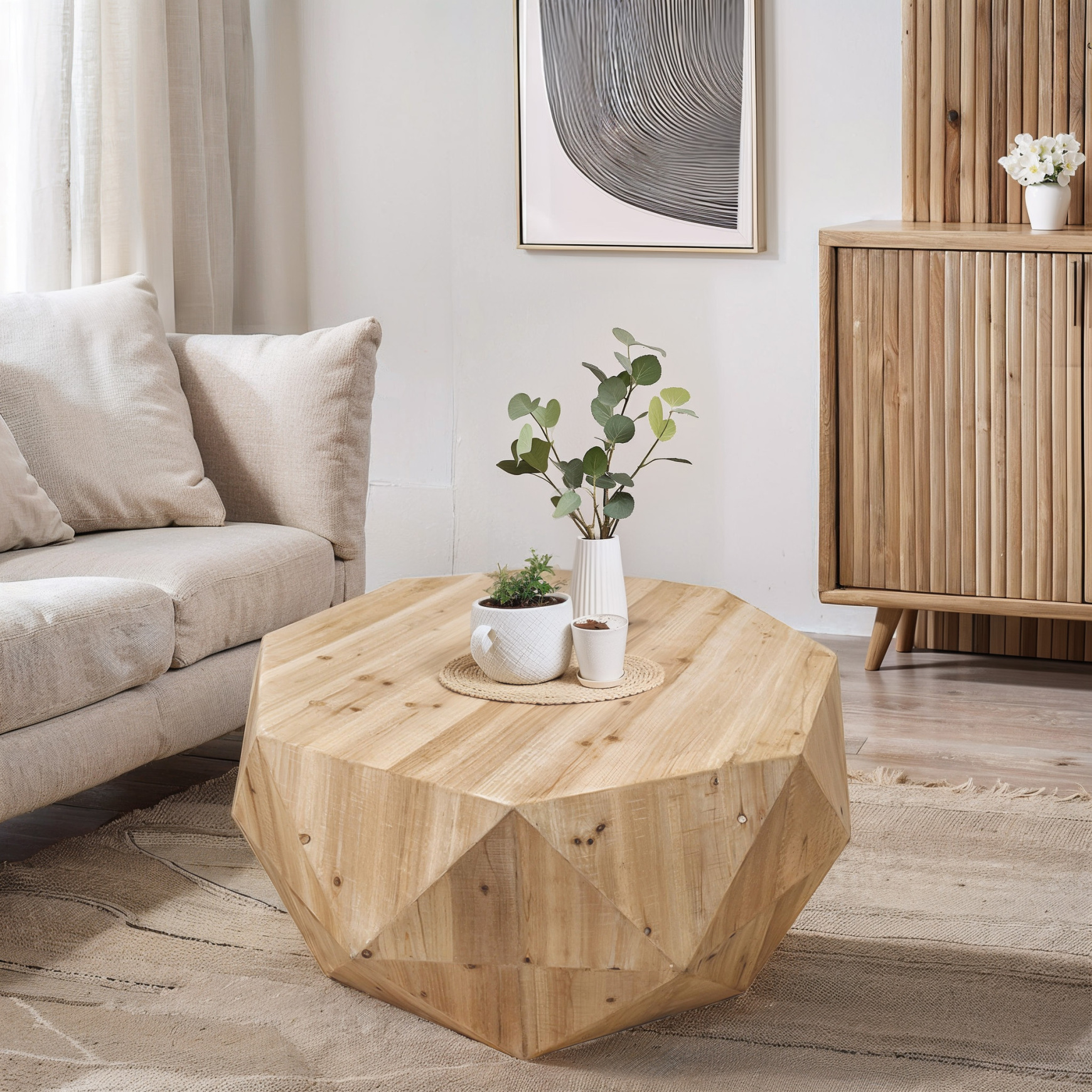 Wood Coffee Table, Natural Three-dimensional Embossed Pattern Wooden ...