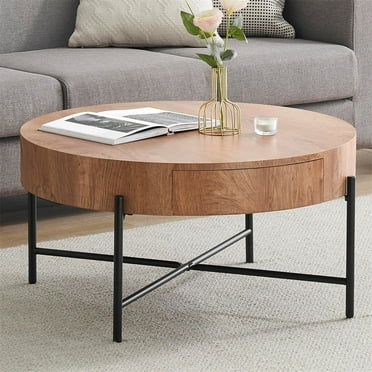 COZAYH 32Dx32Wx19.5H in Round Wood Farmhouse Coffee Table with Storage ...