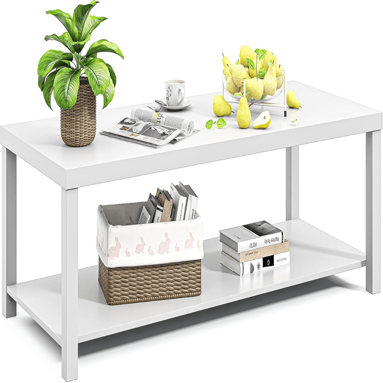 Wood Coffee Table for Living Room 2-Tier Coffee Table Modern Wooden ...