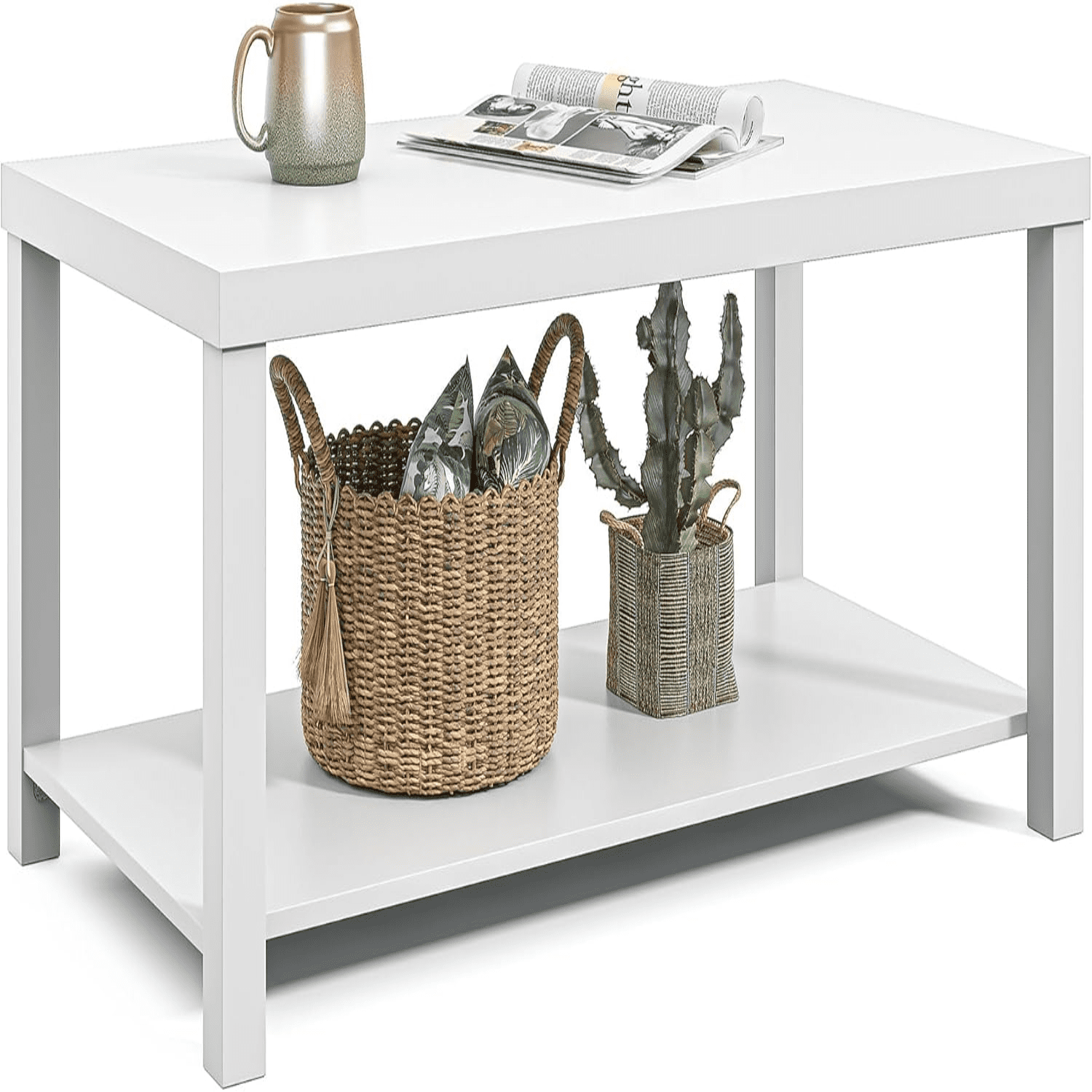 Wood Coffee Table for Living Room 2-Tier Coffee Table Modern Wooden ...