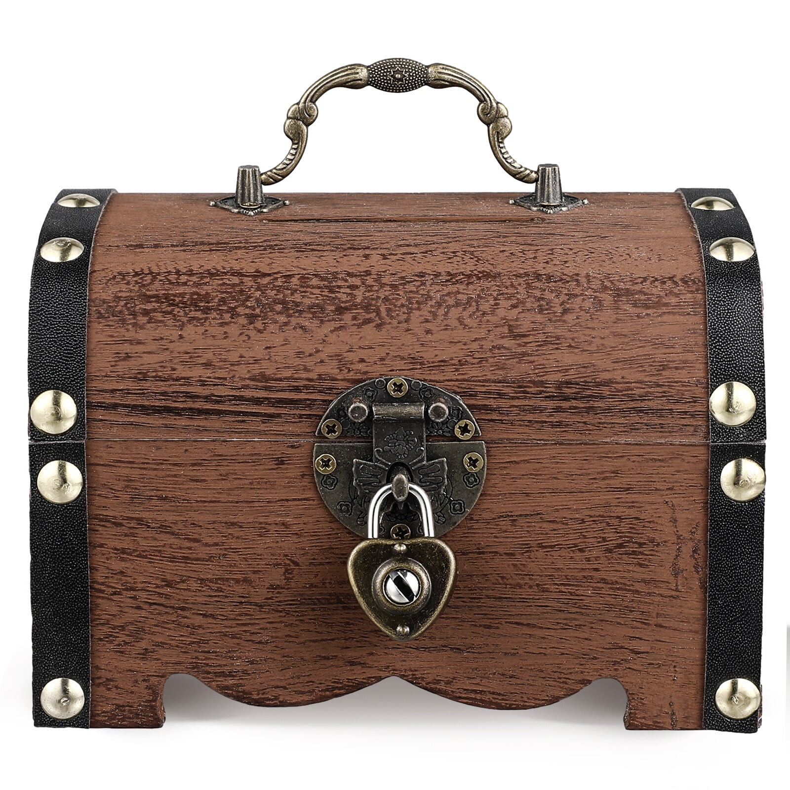 Foxnovo Wooden Treasure Box with Lock Vintage Light Brown Money Safe ...