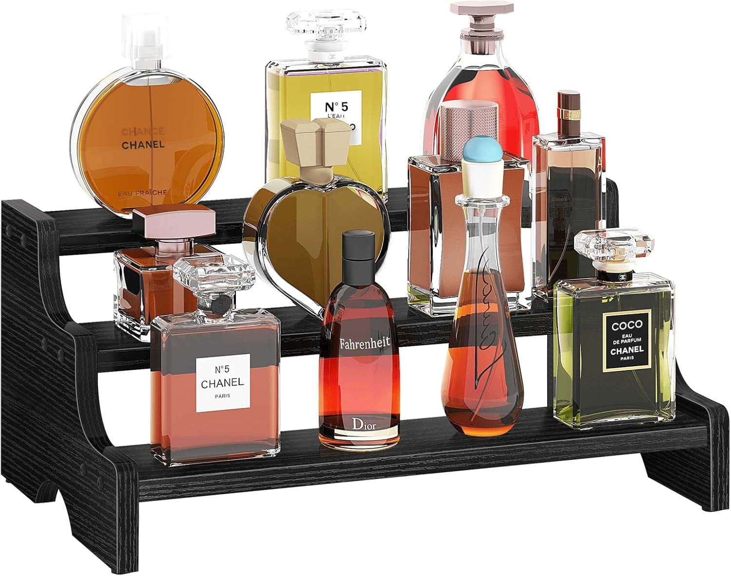Wood Cologne Organizer for Men, 3 Tier Display Riser Stand with Handle ...