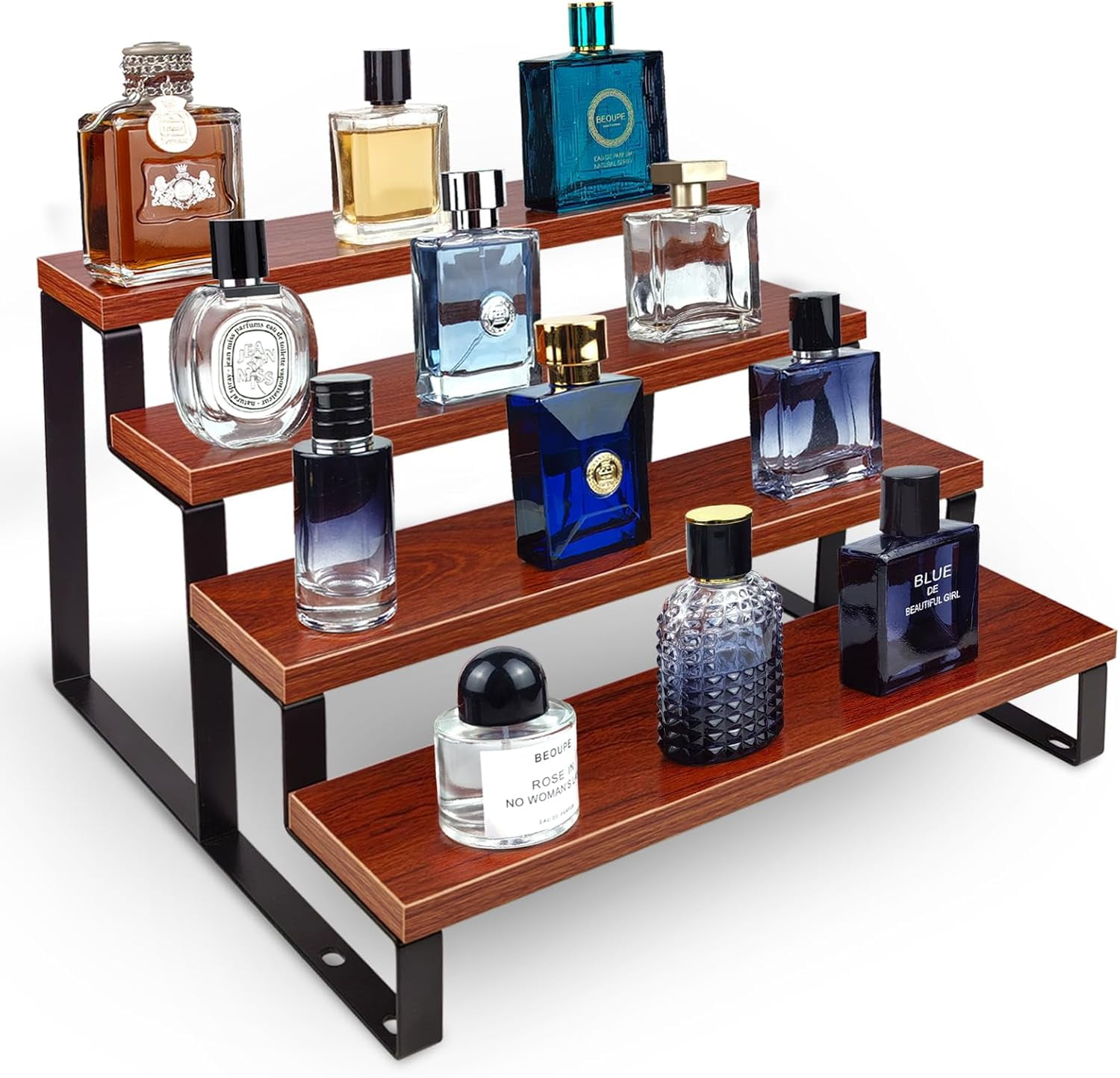 Wood Cologne Organizer for Men (Walnut Color),4 Tier Perfume Stand for ...