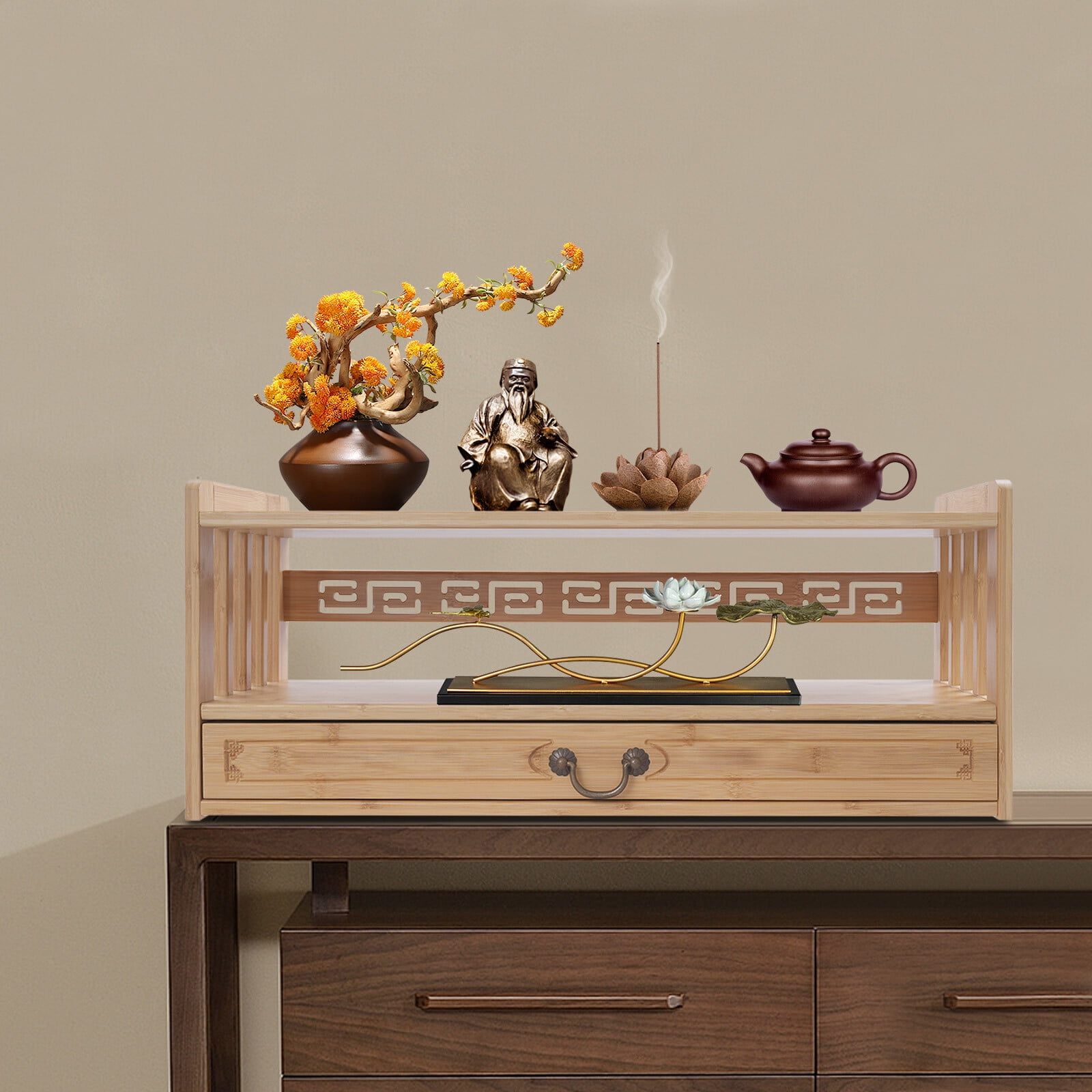 1 PCS Wood Color Meditation Storage Table, Altar Table with Drawer ...