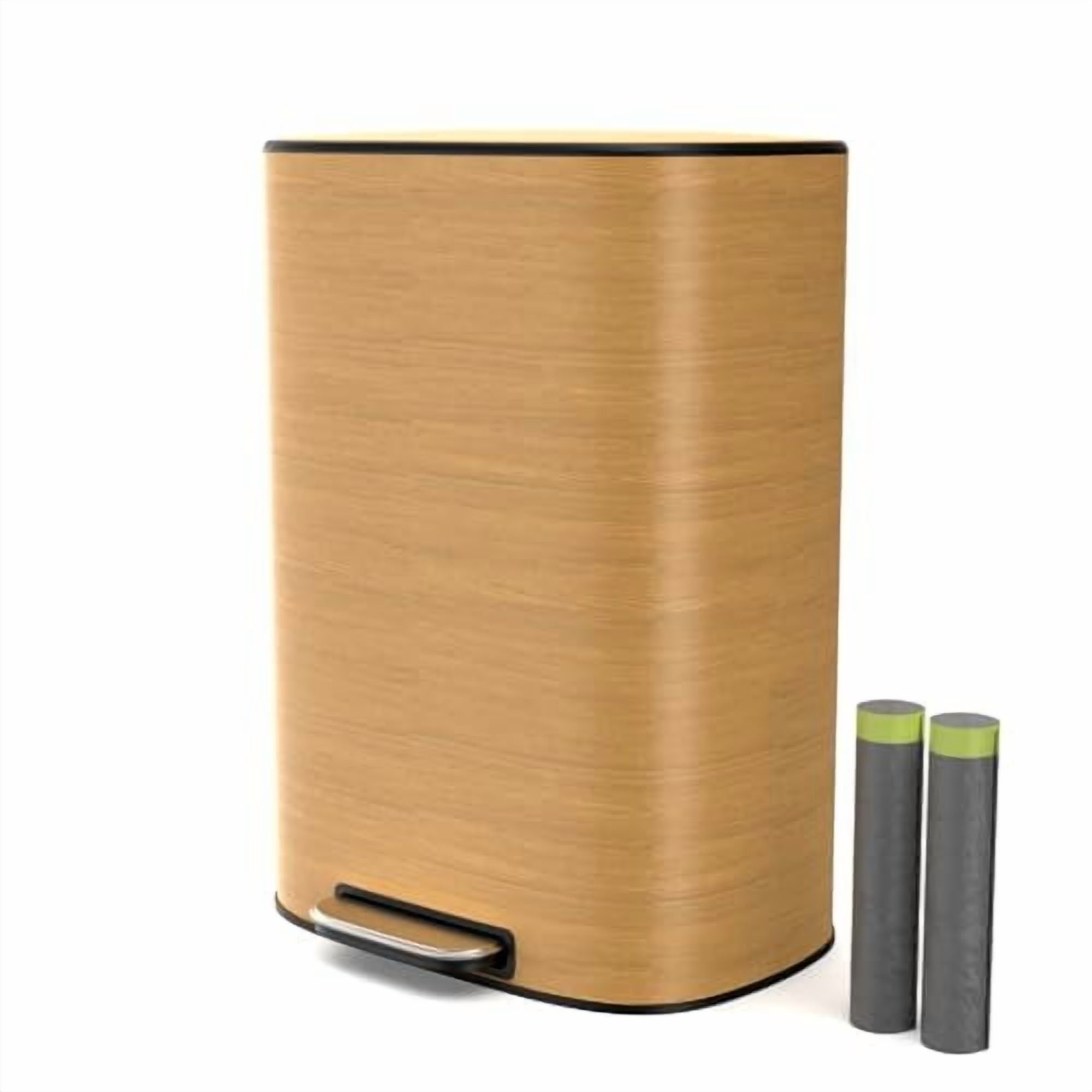 Wood Color Oval 13 Gallon Trash Can, Metal Foot Pedal Kitchen Large ...