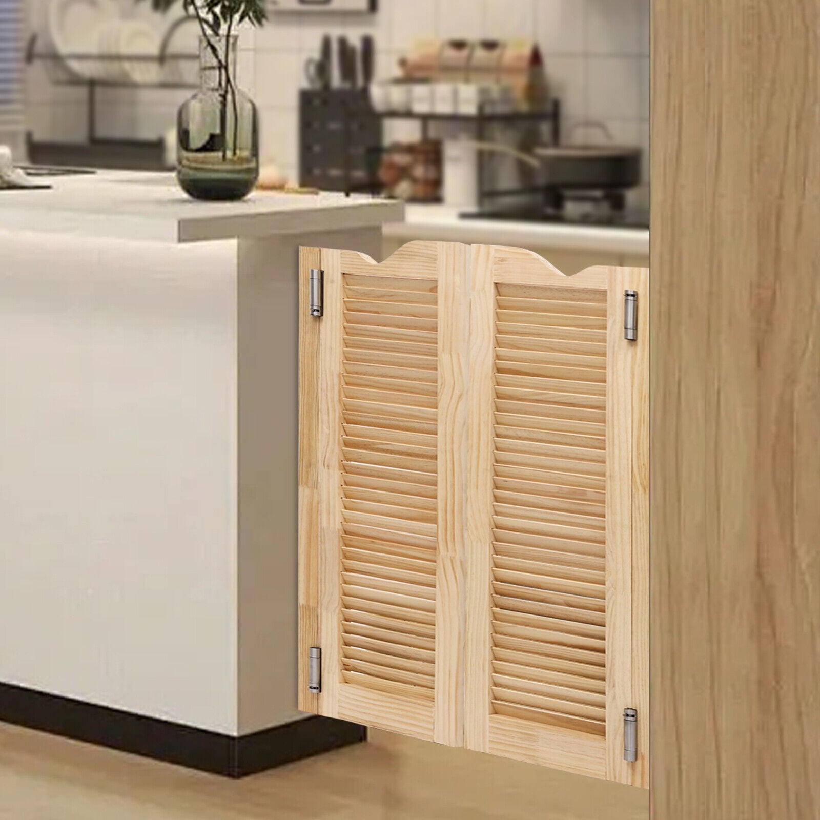 Wood Color Swinging Door Double Half Door Double-Hinged Café Door with ...