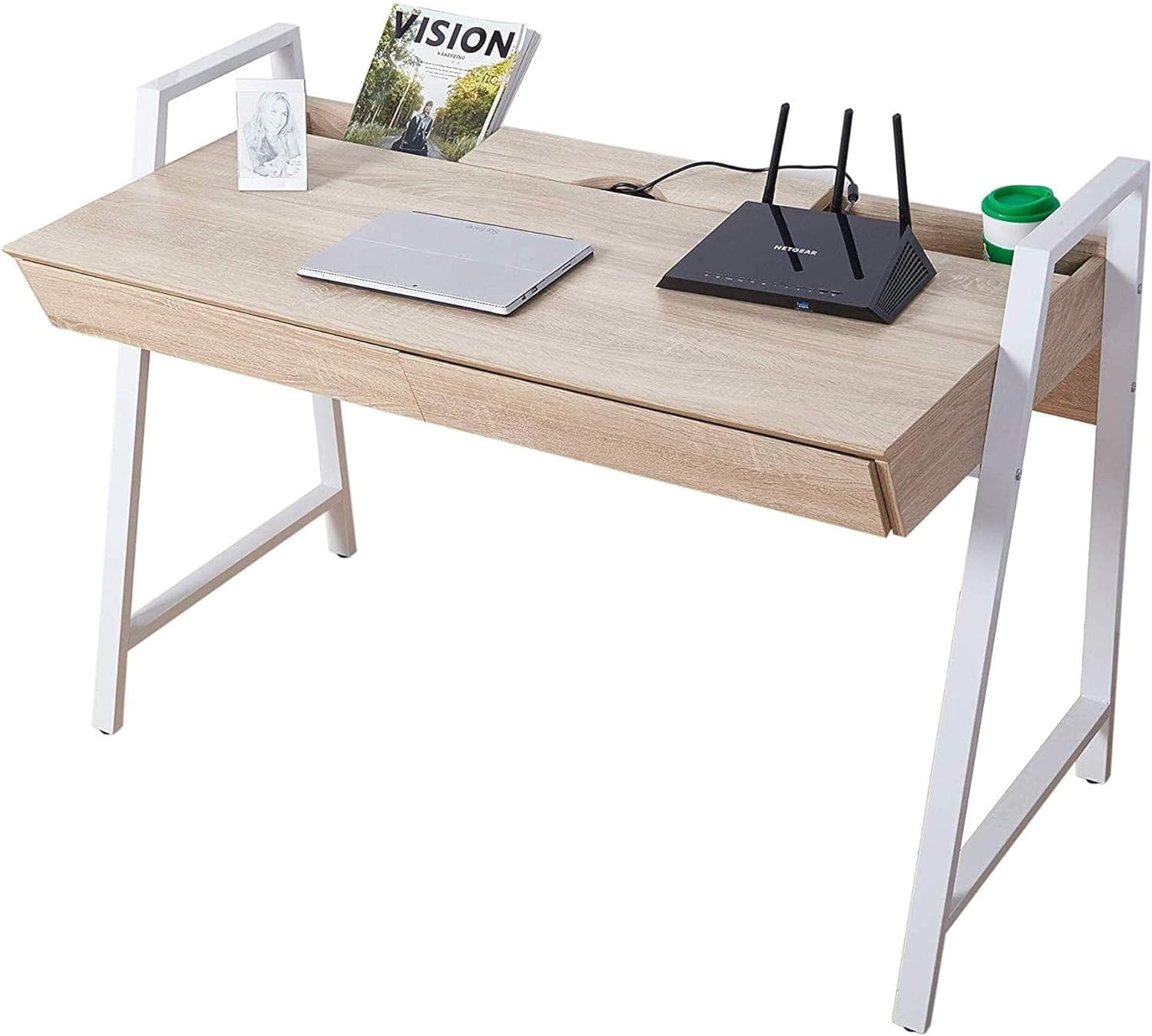 Wood Computer Desk with Two Drawers Writing Desk Workstation Study Home ...
