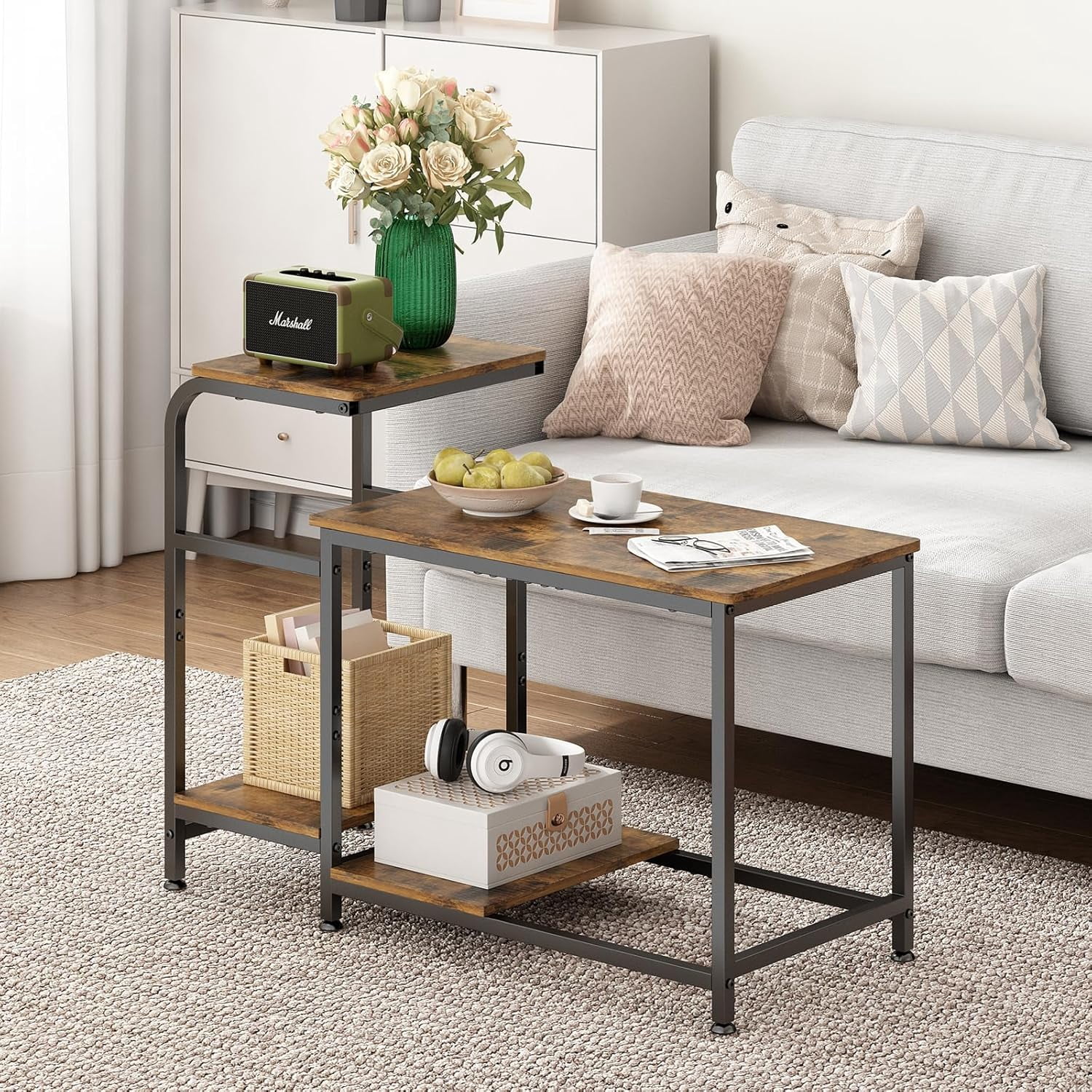Wood Console Table, 2 Tier Industrial Sofa Table for Living Room, Small ...