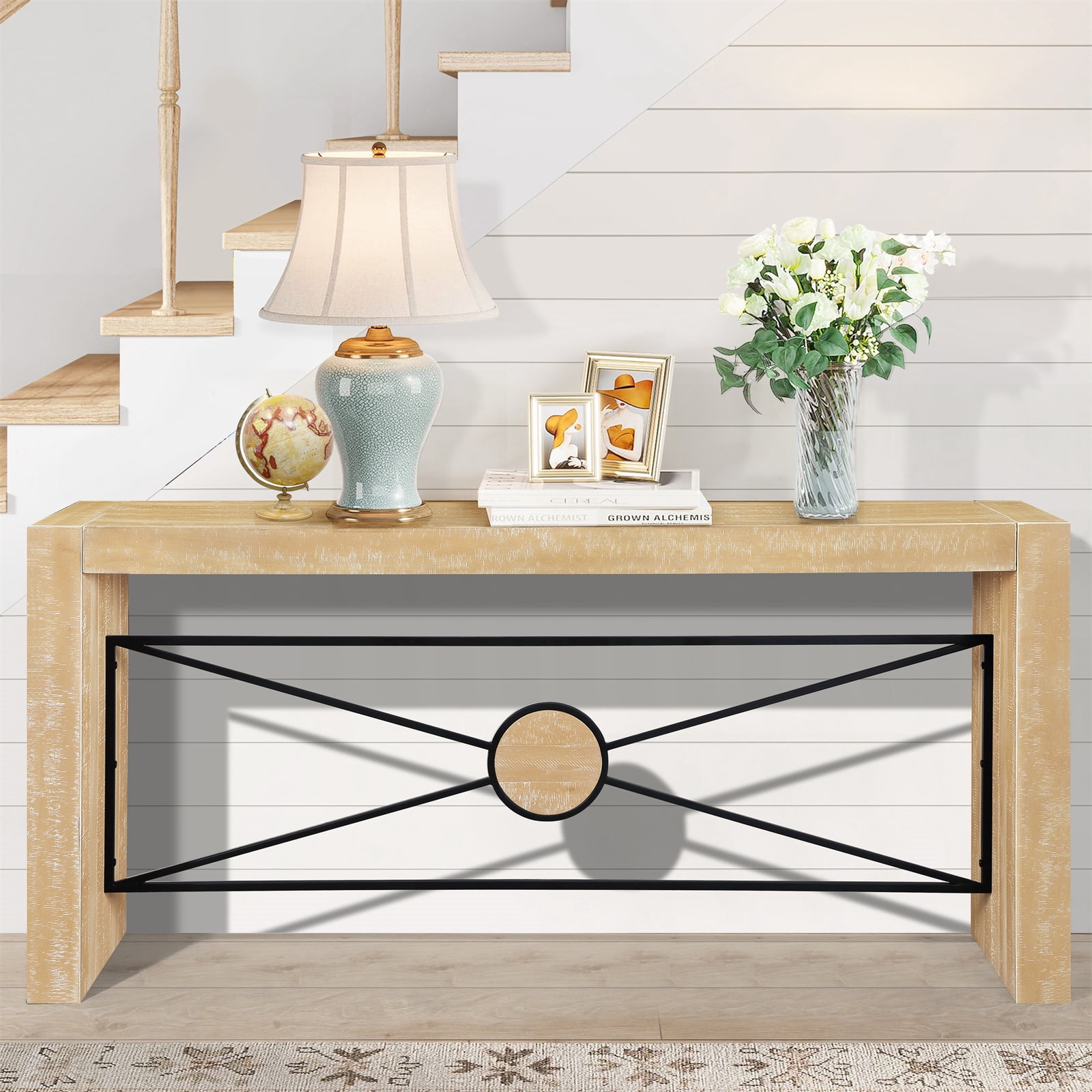 Wood Console Table, 64 Inch Long Sofa Table Behind Couch, Farmhouse ...