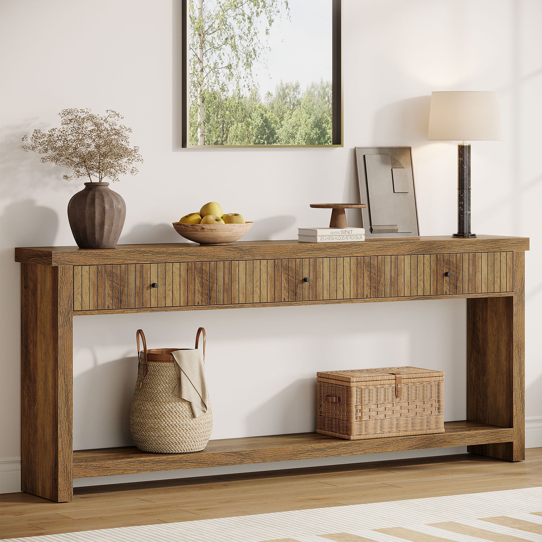 Wood Console Table Long Sofa Table with 3 Drawers, 70.9 inch Entryway ...