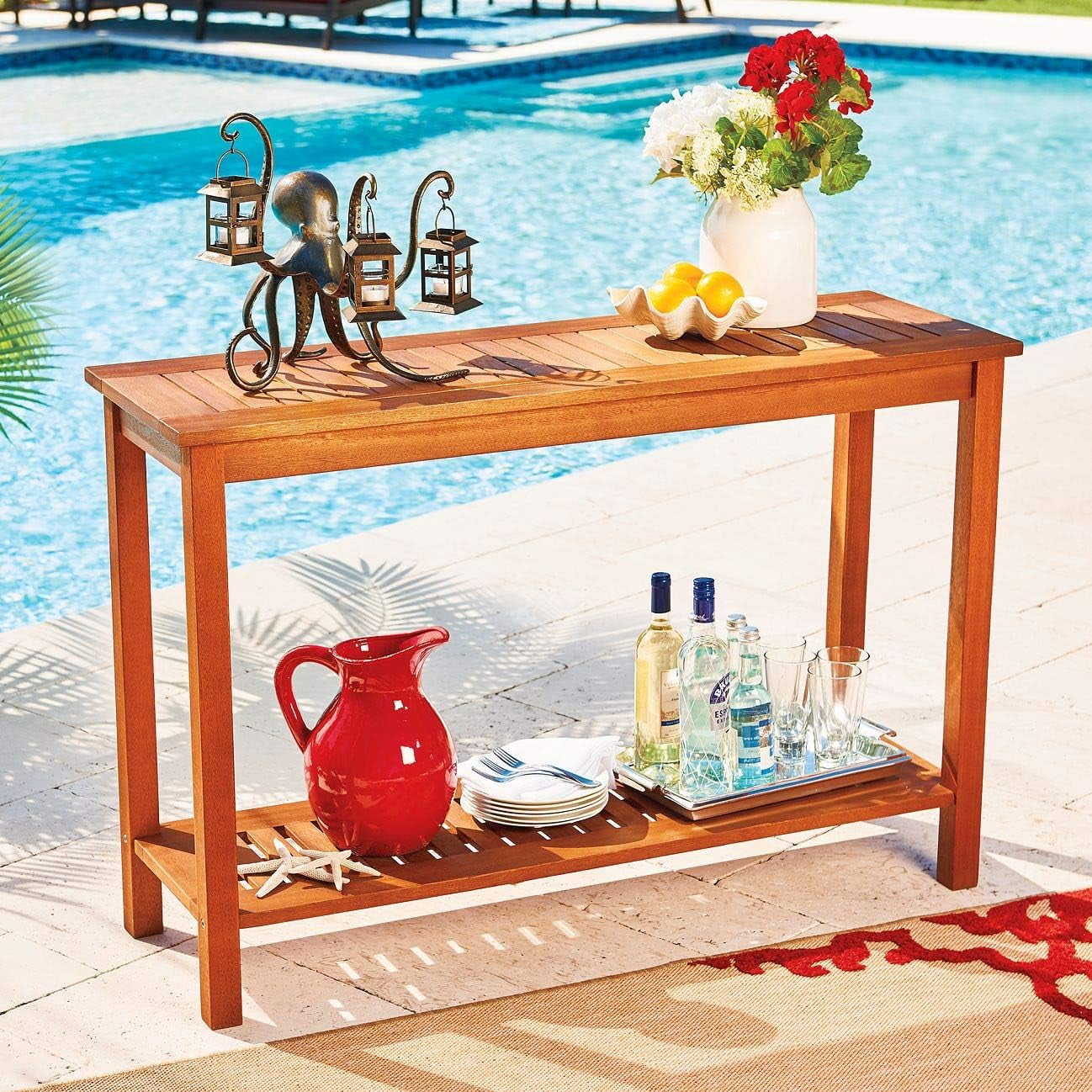 Wood Console Table Outdoor Patio Furniture (Natural) - Walmart.com