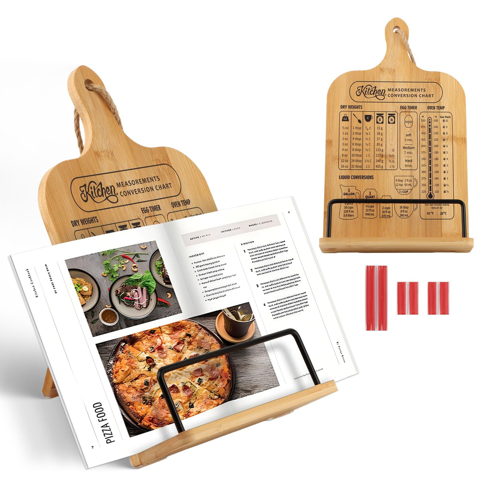 Wood Cookbook Stand with 3pcs Anti-Slip Pads Recipe Book Holder with ...