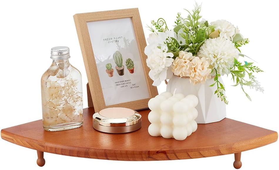 Wood Corner Counter Shelf 11.8x11.8x1.18 Fan Shaped Wood Display Risers ...