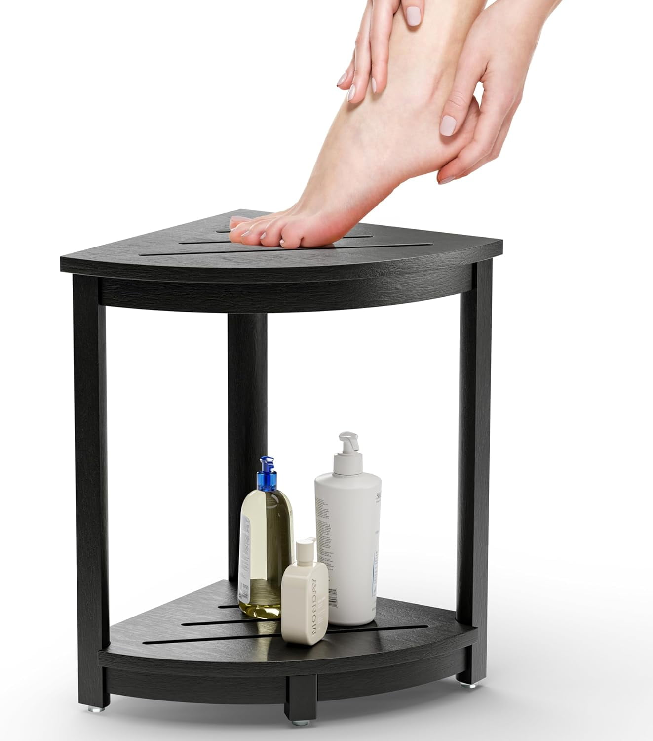 " Wood Corner Shower Bench & Corner Shower Stool with Storage Shelf ...