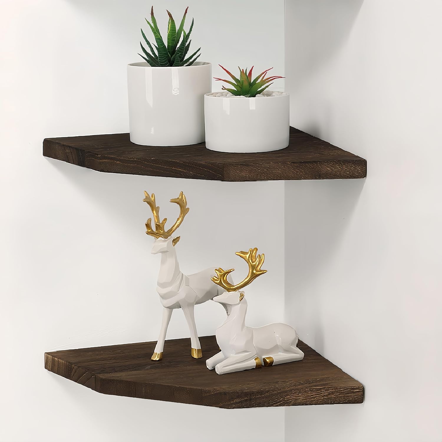 Wood Corner Wall Shelves Set of 2, Solid Wood Corner Floating Shelves ...
