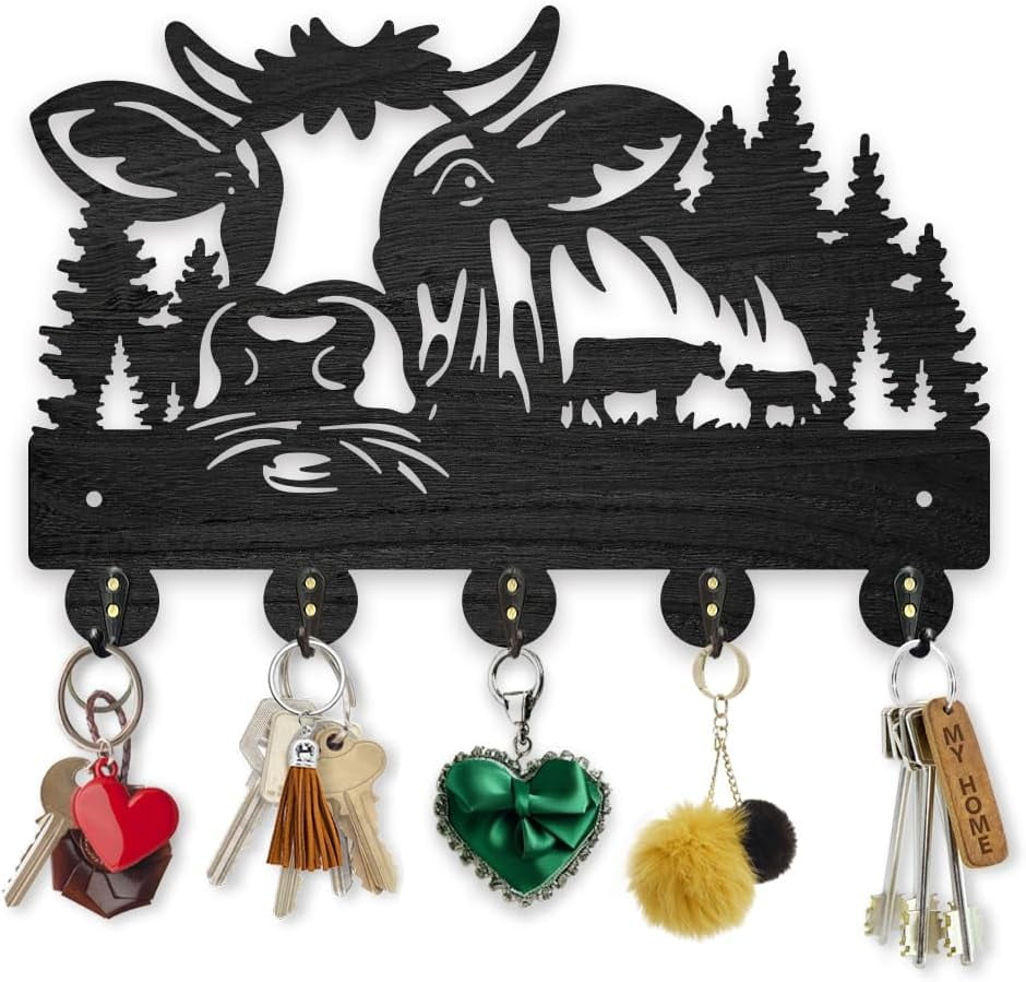 Wood Cow Forest Coat Hooks Farm Animal Calf Tree Key Holder for Wall 11 ...