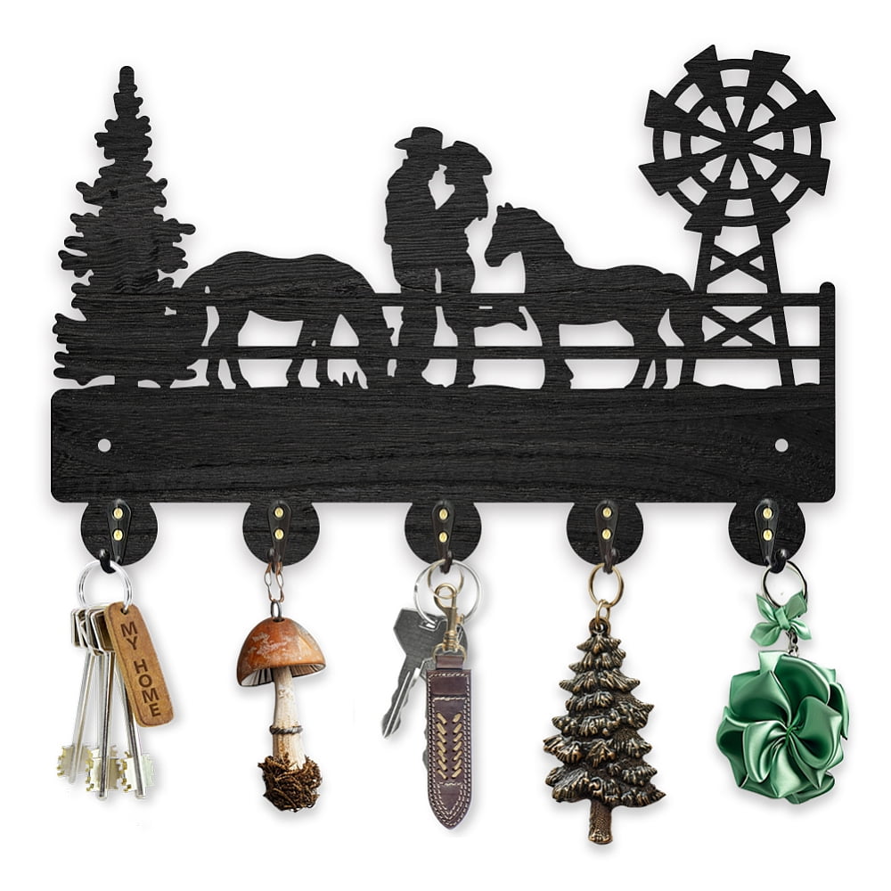Wood Cowboy Horse Farm Coat Hooks Farmhouse Cowgirl Windmill Key Holder ...