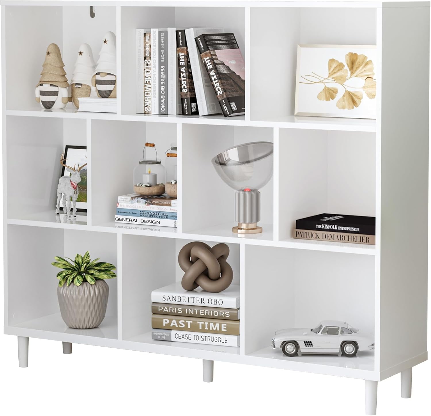 Wood Cube Storage Organizer White Bookshelf - 3-Tier Freestanding ...