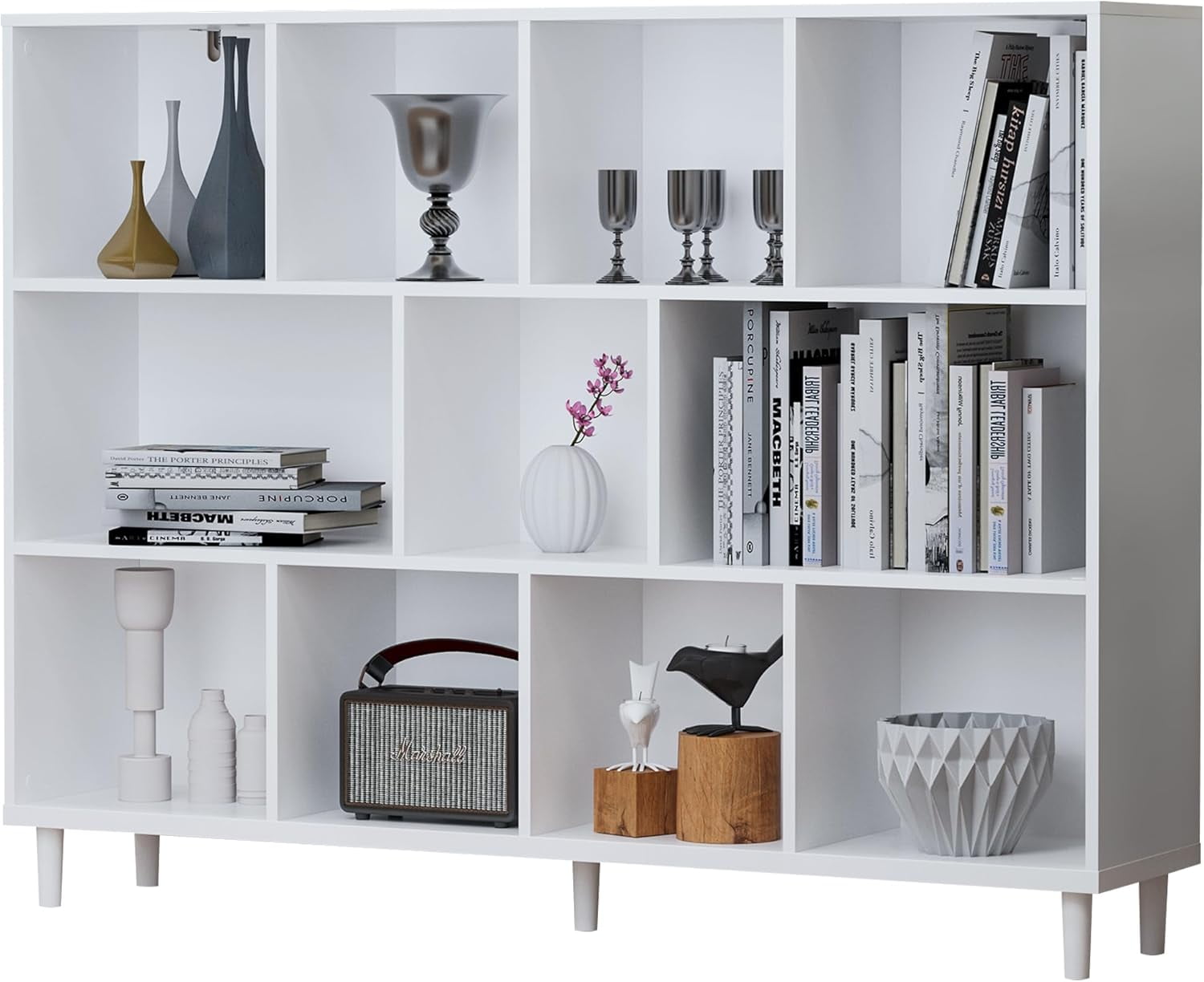 Wood Cube Storage Organizer White Bookshelf - 3-Tier Freestanding ...