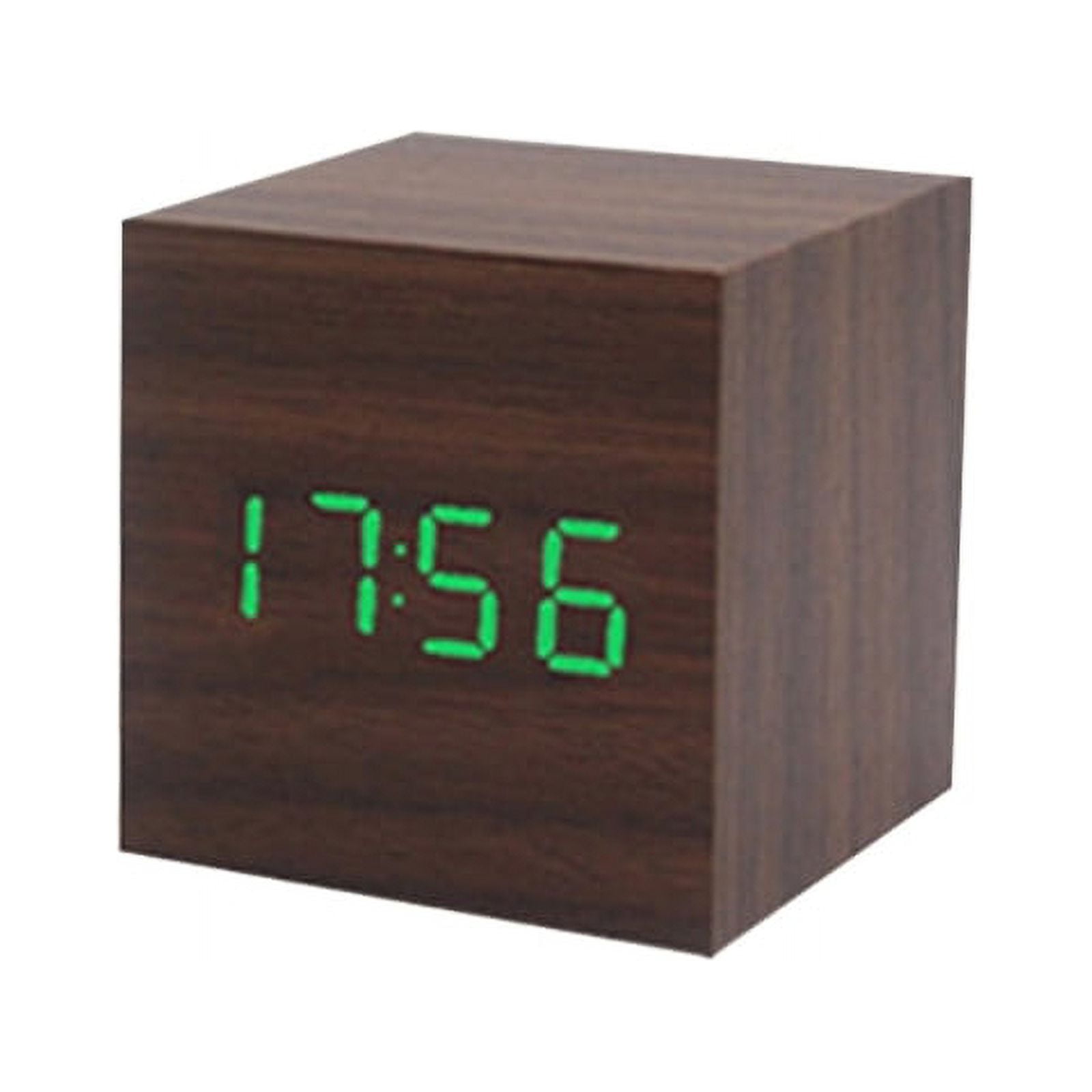 Wood Cube Voice Control Alarm Clock Bedside Table Square Clock ...