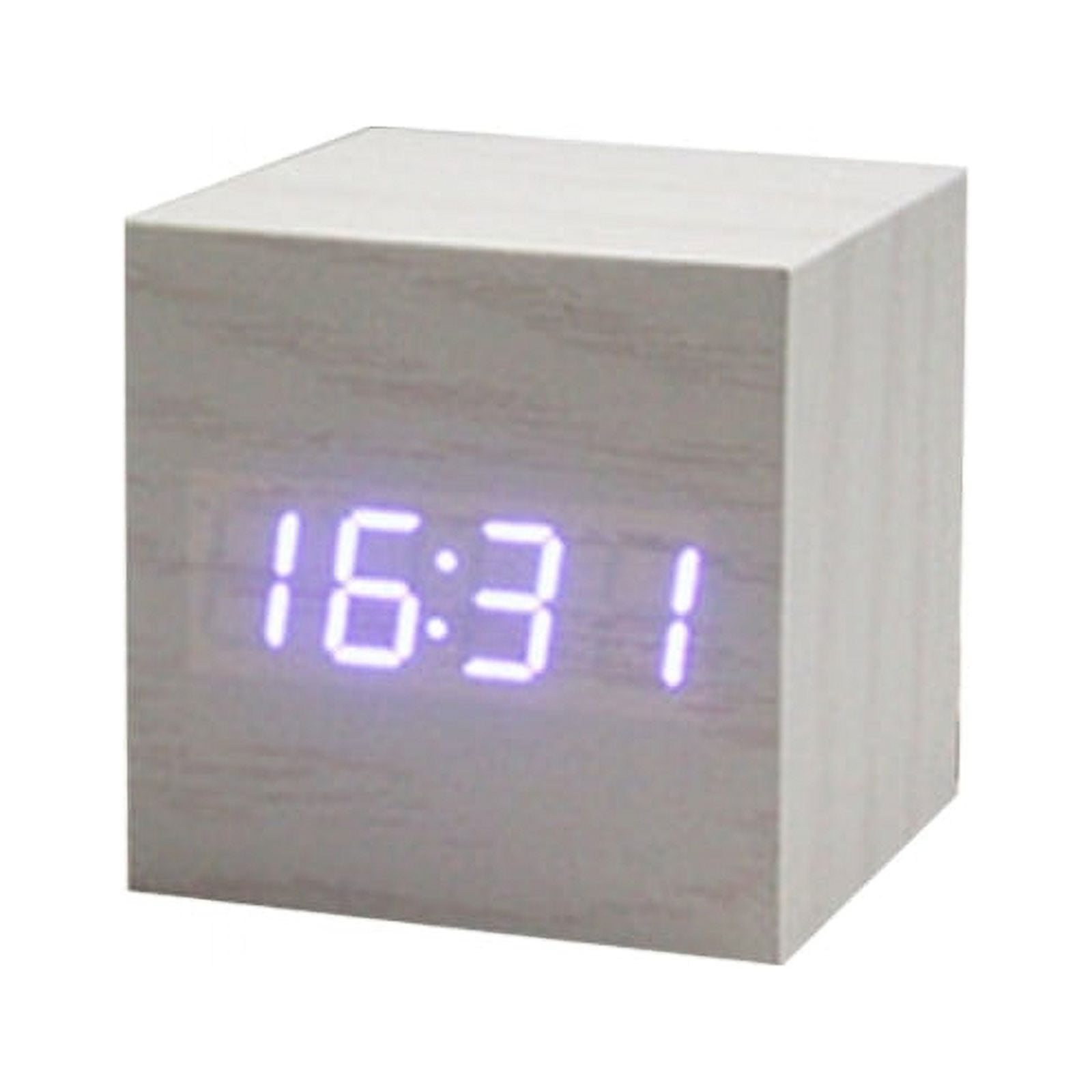 Wood Cube Voice Control Alarm Clock Bedside Table Square Clock ...