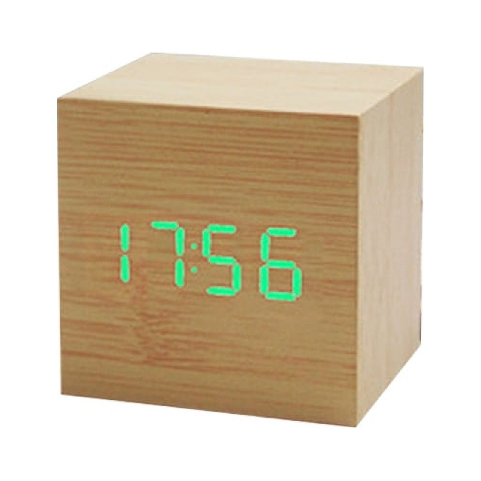 Wood Cube Voice Control Alarm Clock Bedside Table Square Clock ...