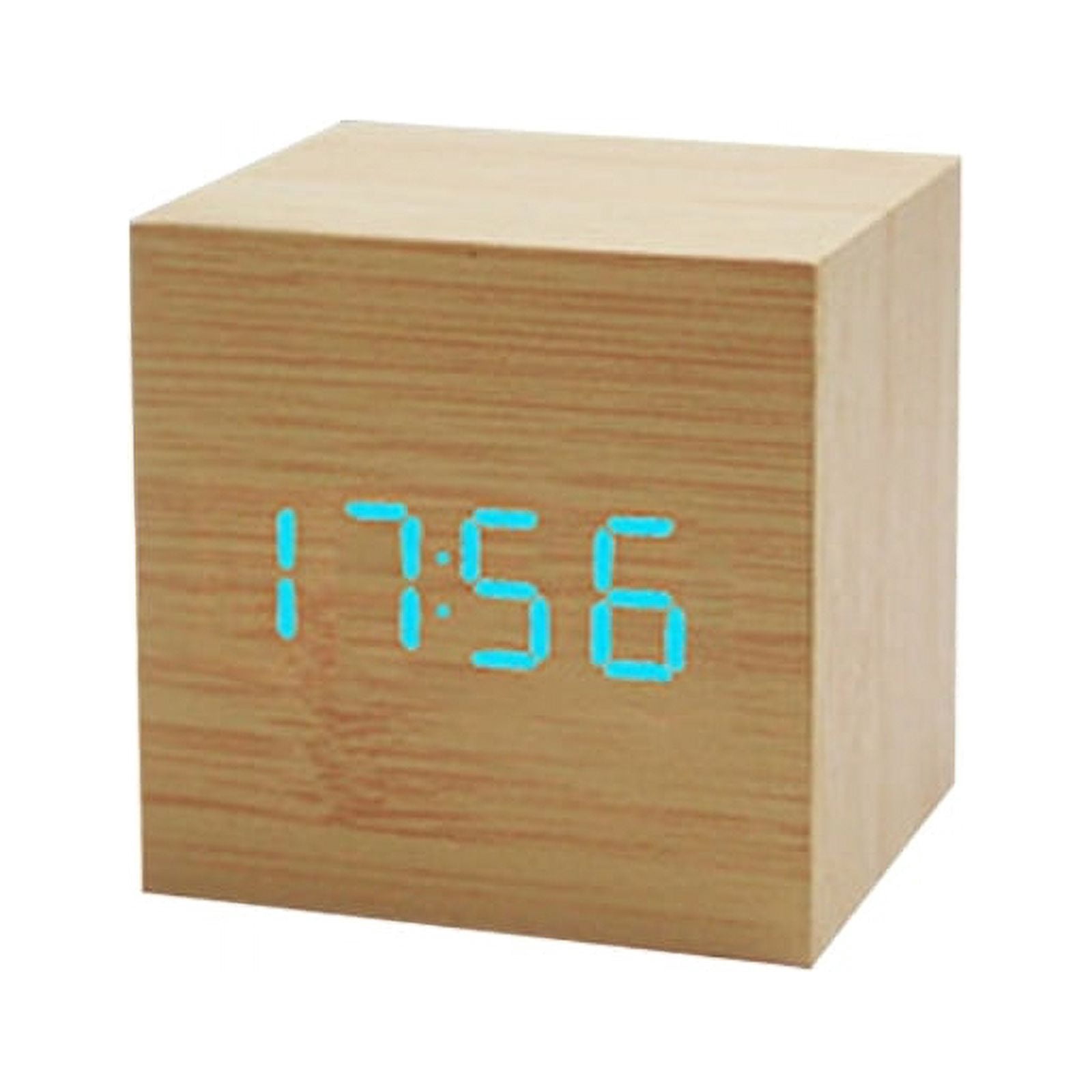 Wood Cube Voice Control Alarm Clock Bedside Table Square Clock ...