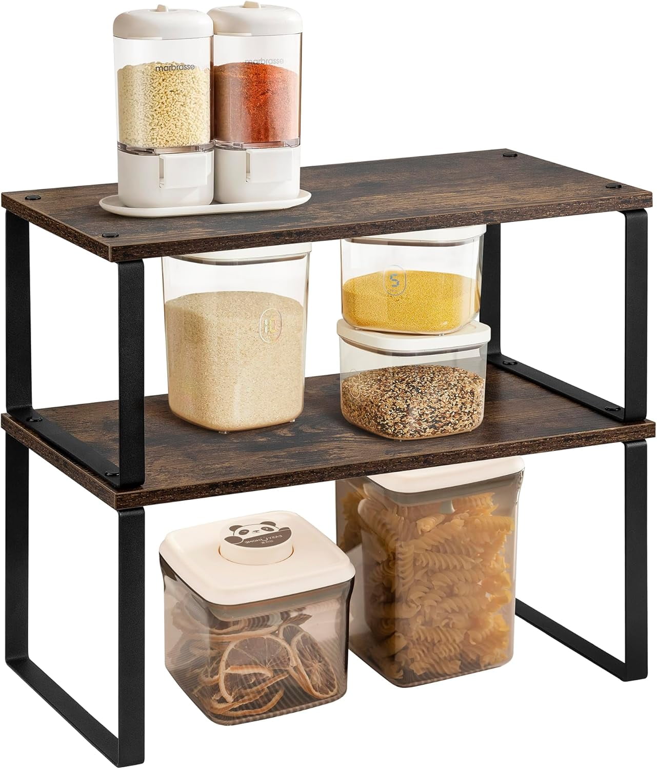 Wood Cupboard Shelf Organiser, Pack of 2 Stackable Kitchen Cabinet ...