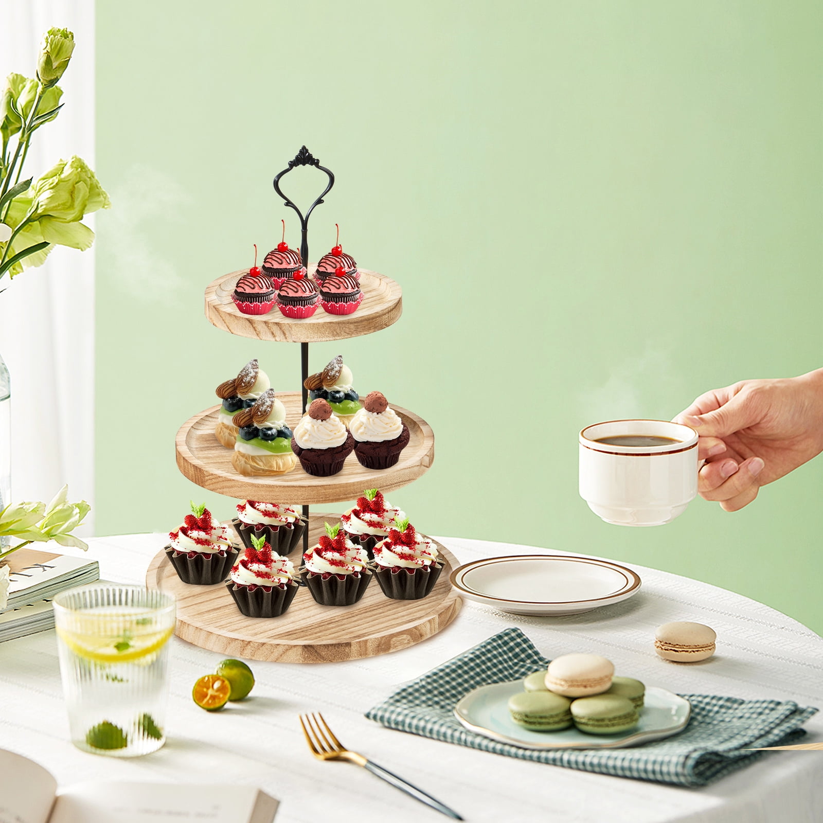 Wood Cupcake Stand 3 Tiers Smooth Wood Cupcake Holder for Kitchen Decor ...