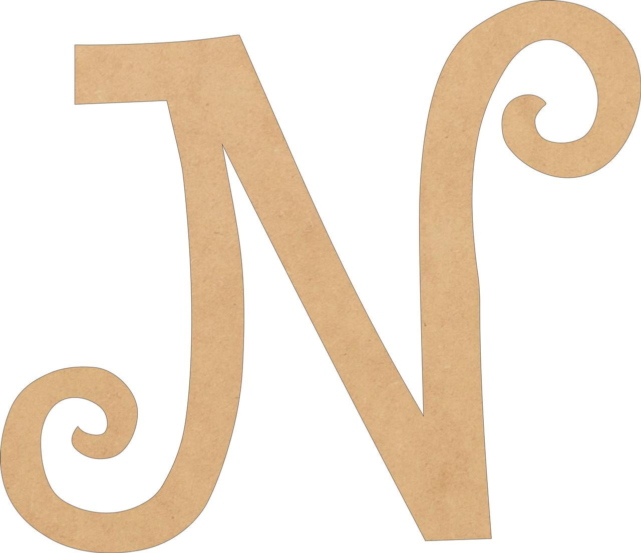 Wood Curlz Letters, Unfinished 2'' Tall Alphabet N, Wooden Craft Letter ...