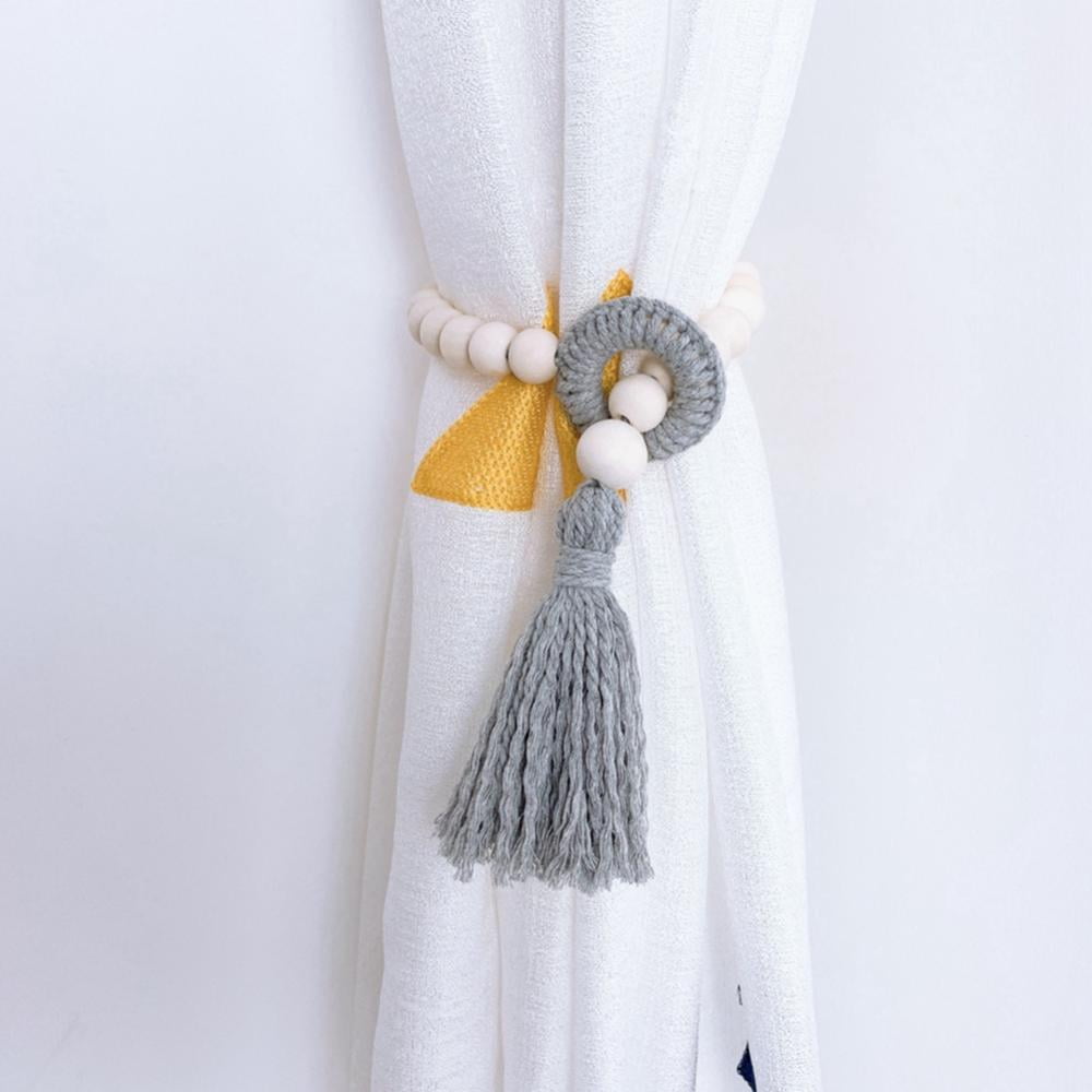 Wood Curtain Beaded Tiebacks Set of 2 Boho Window Curtain Tie Backs ...