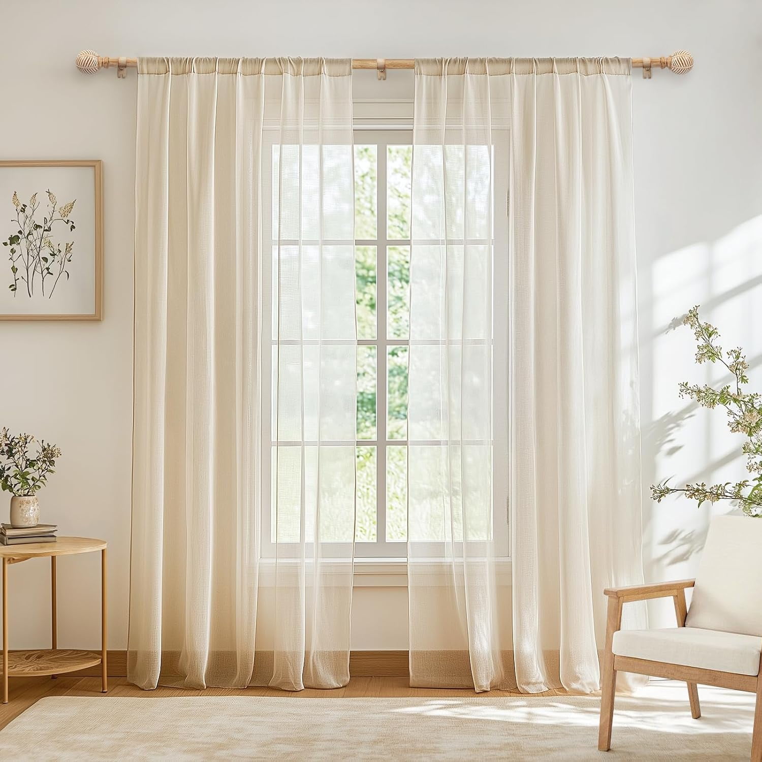 Zeerobee Wood Curtain Rods for Windows 48-86, 1 Inch Heavy Duty with ...