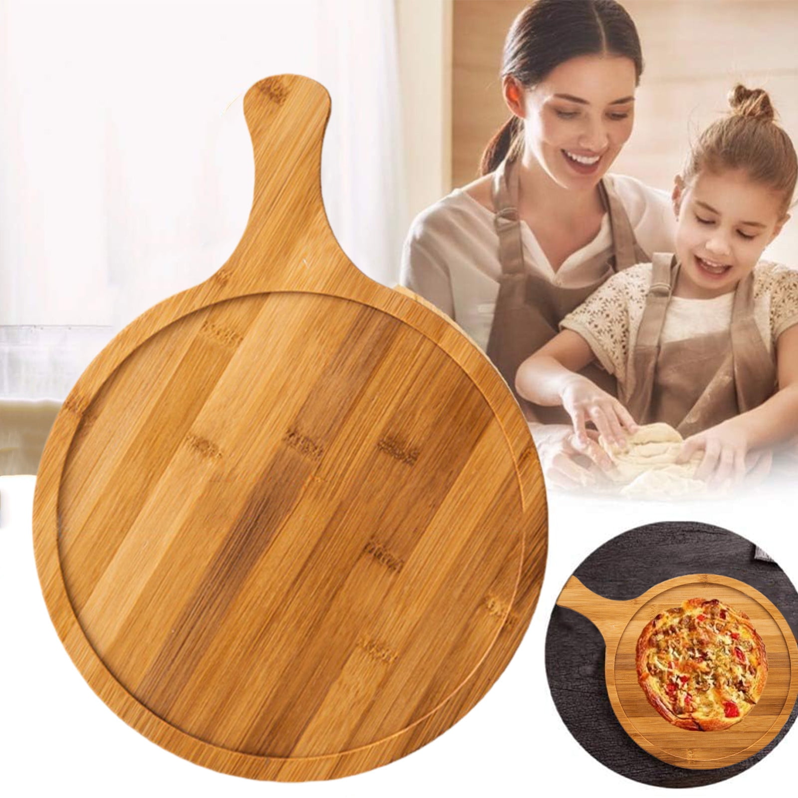Wood Cutting Board with Handle Wooden Chopping Board Paddle Round ...