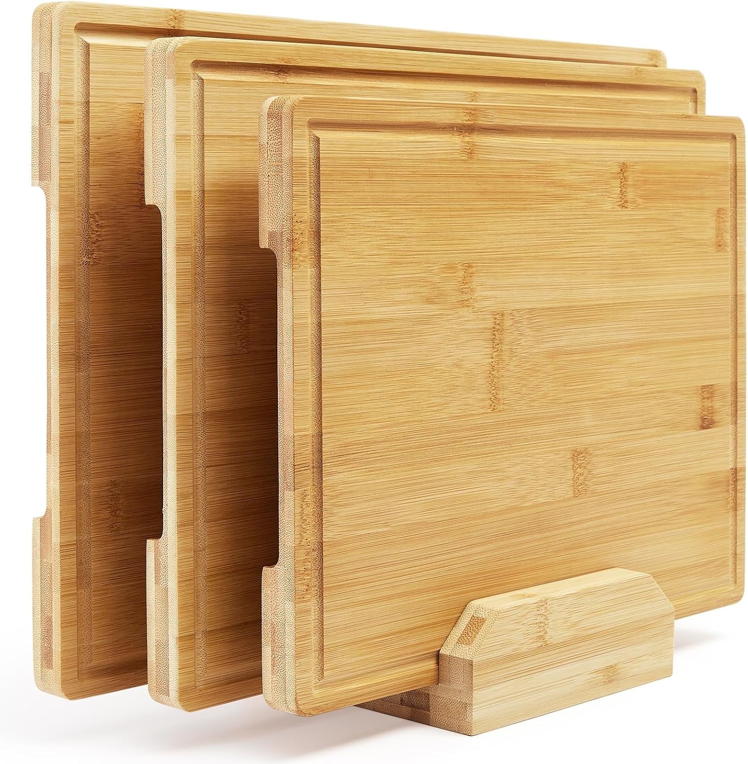 Wood Cutting Boards for Kitchen - Set of 3 - Bamboo Cutting Boards with Juice Groove, Serving ...