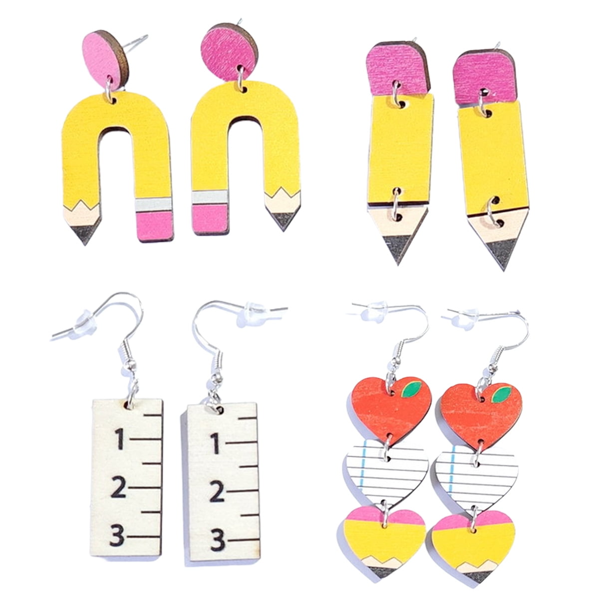 Wood Dangle Earrings for Women - Colorful Creative Earrings for Teacher ...
