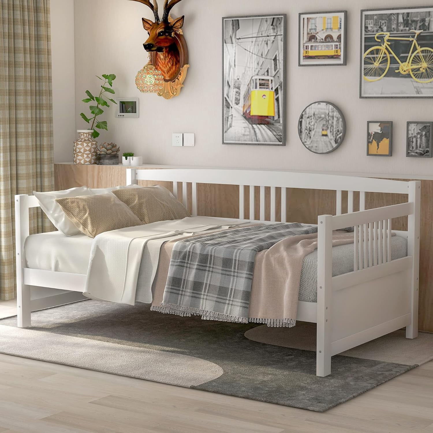 Wood Daybed Frame, Daybed with Wooden Slats Support, Sofa Bed with ...