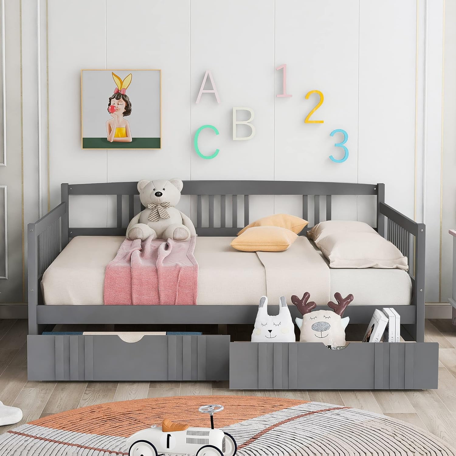 Wood Daybed with Rails Twin Bed Wooden Slats Support Modern Living ...