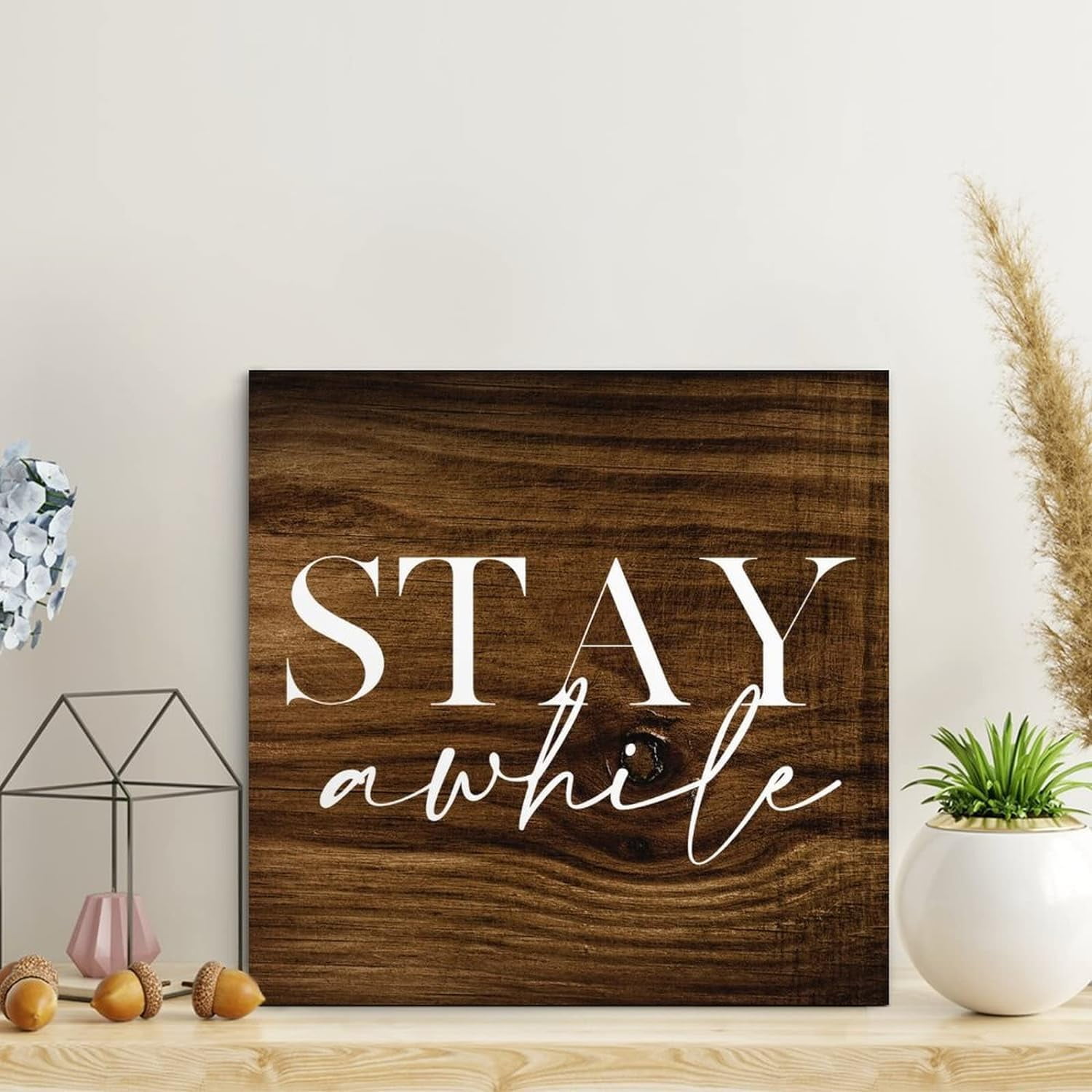 Wood Decor for Bedroom Stay Awhile Wooden Signs Farmhouse Family Wall ...