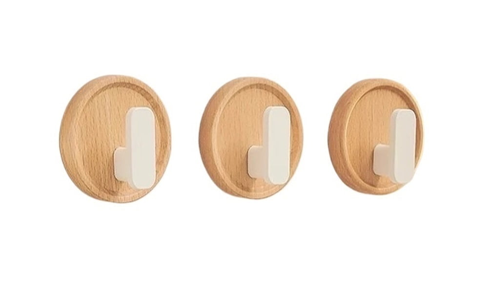 Wood Decorative Hooks Circular Wall Hanging Clothes Keys Towels Storage ...