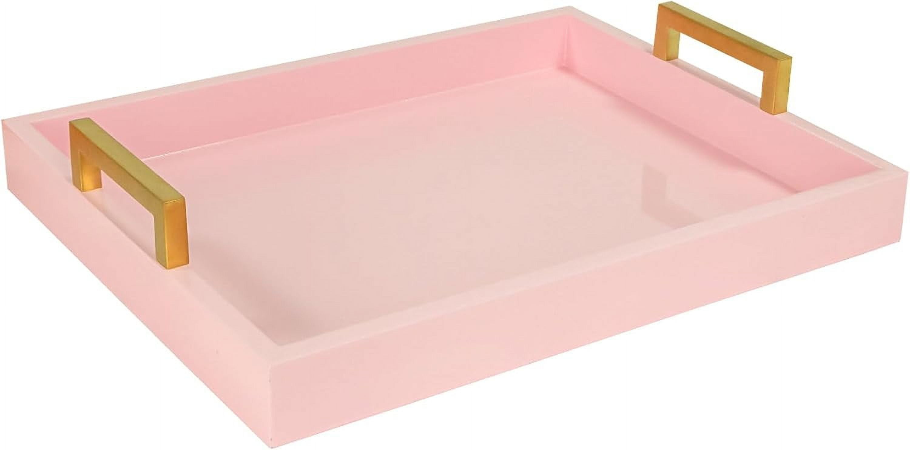 Wood Decorative Tray, Serving Tray with Metal Handles, Modern Pink ...