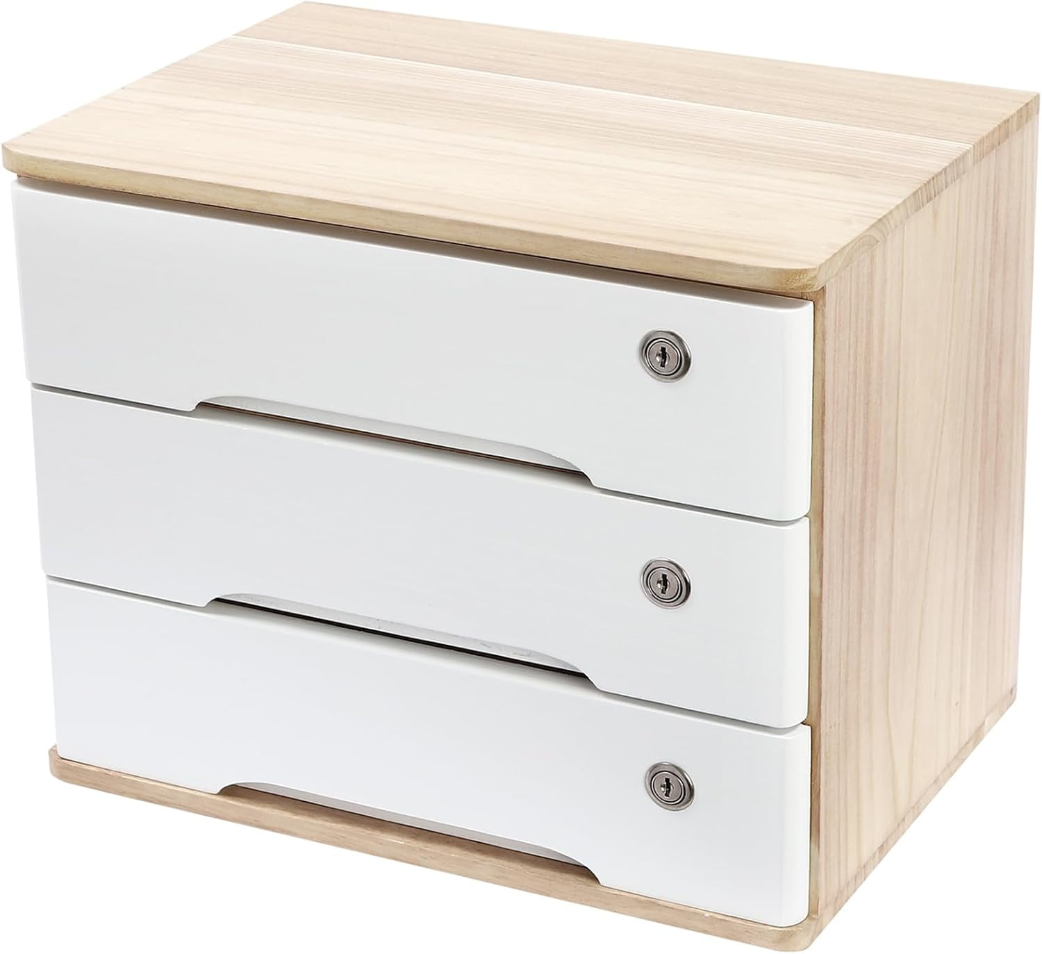 Wood Desk Organizer with 3 Drawers, Lockable Desktop Countertop Storage ...
