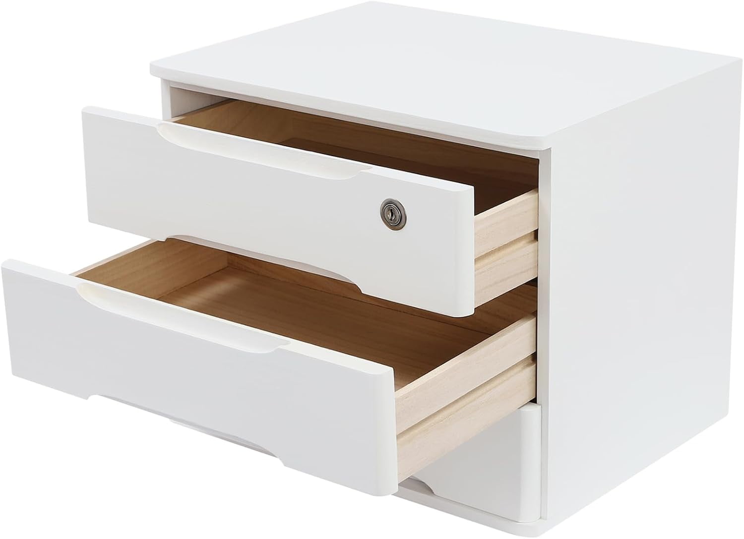 Wood Desk Organizer with 3 Drawers, Lockable Desktop Countertop Storage ...