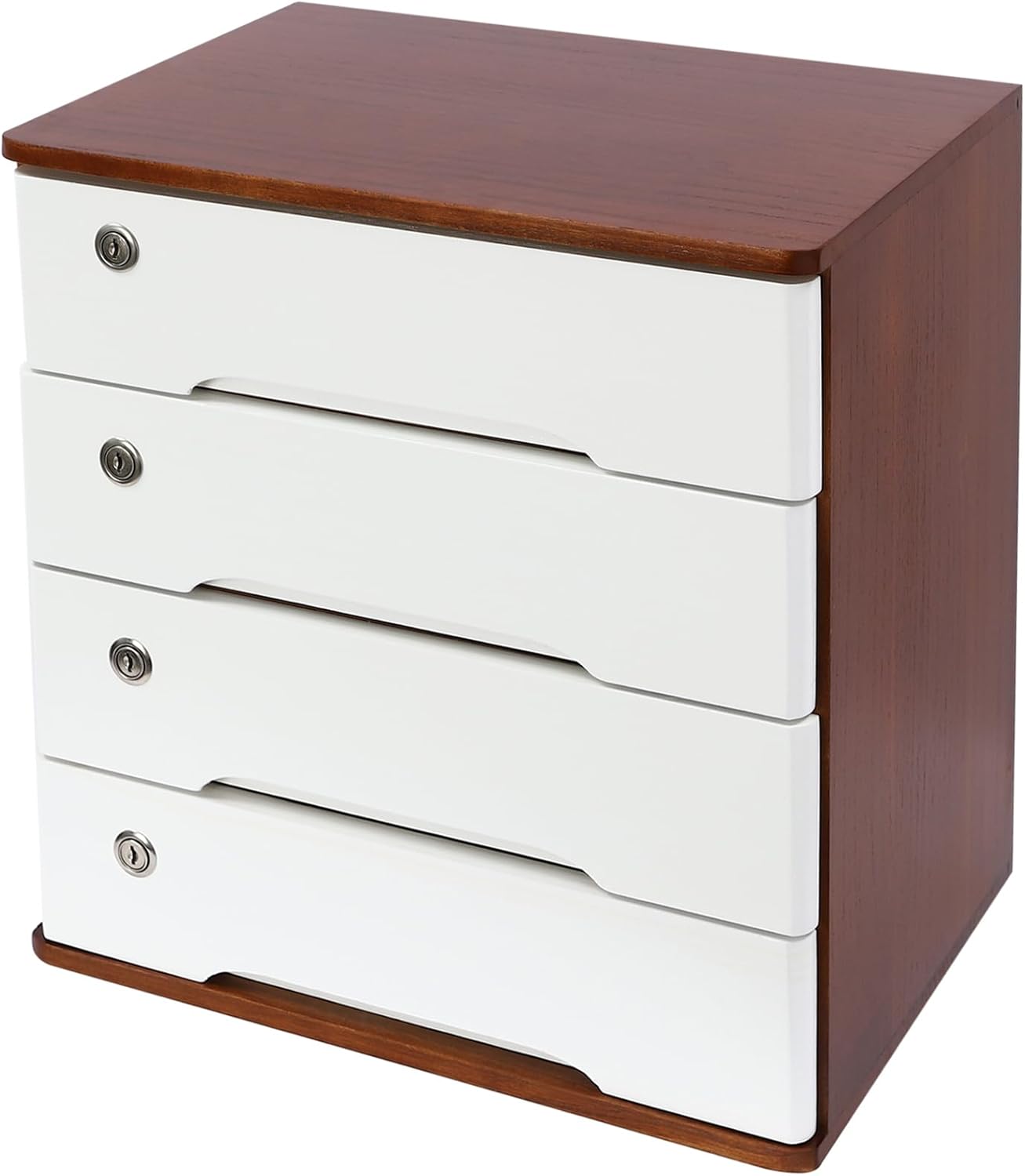 Wood Desk Organizer with 4 Drawers, Lockable Desktop Countertop Storage ...