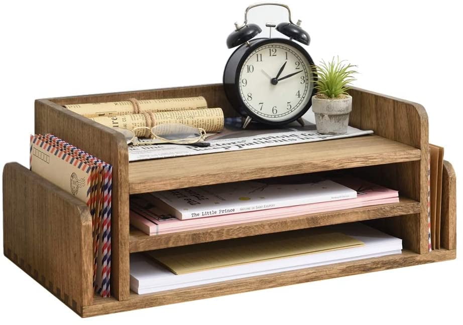 Wood Desk Organizer 5 Trays - Desktop Document Letter Tray for Folders ...